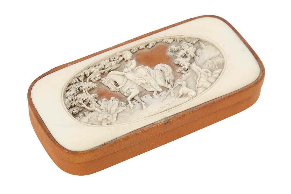 Lot 342 - A RECTANGULAR CARVED AND PIERCED IVORY
