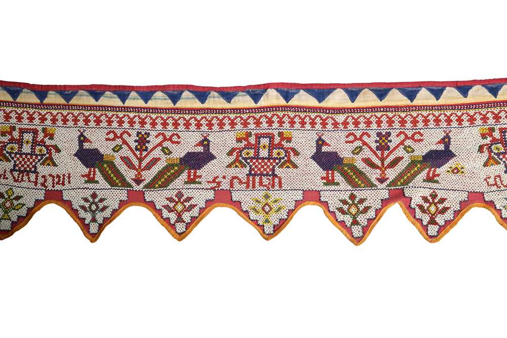 Lot 409 - A CEREMONIAL INDIAN BEADWORK BORDER HANGING