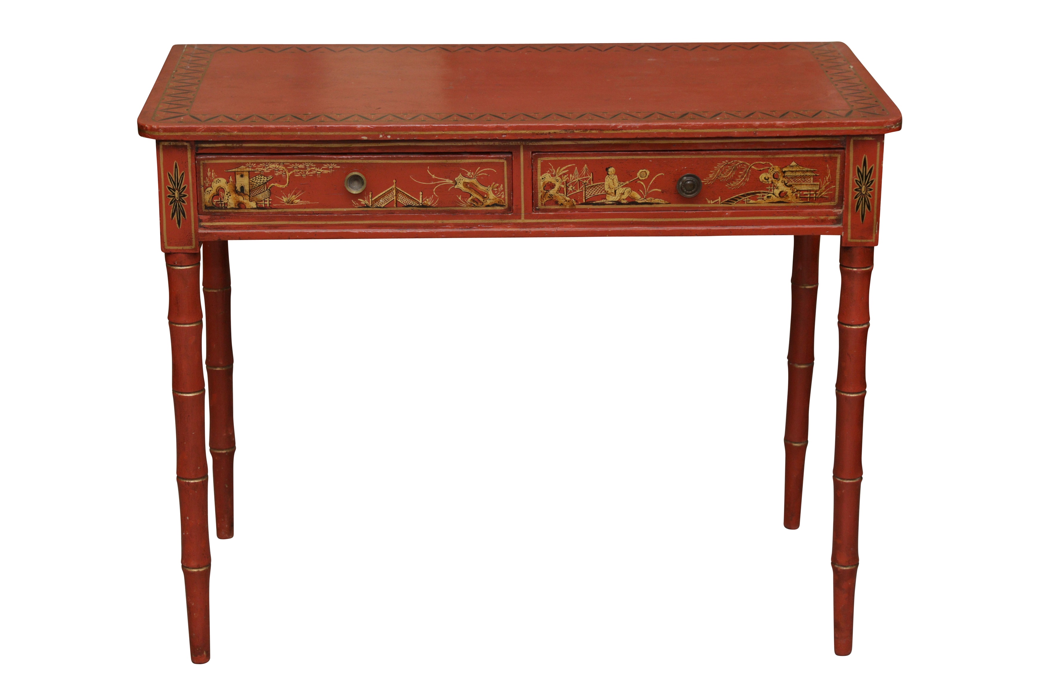 Lot 320 - A RED CHINOISERIE RECTANGULAR TABLE, 19TH