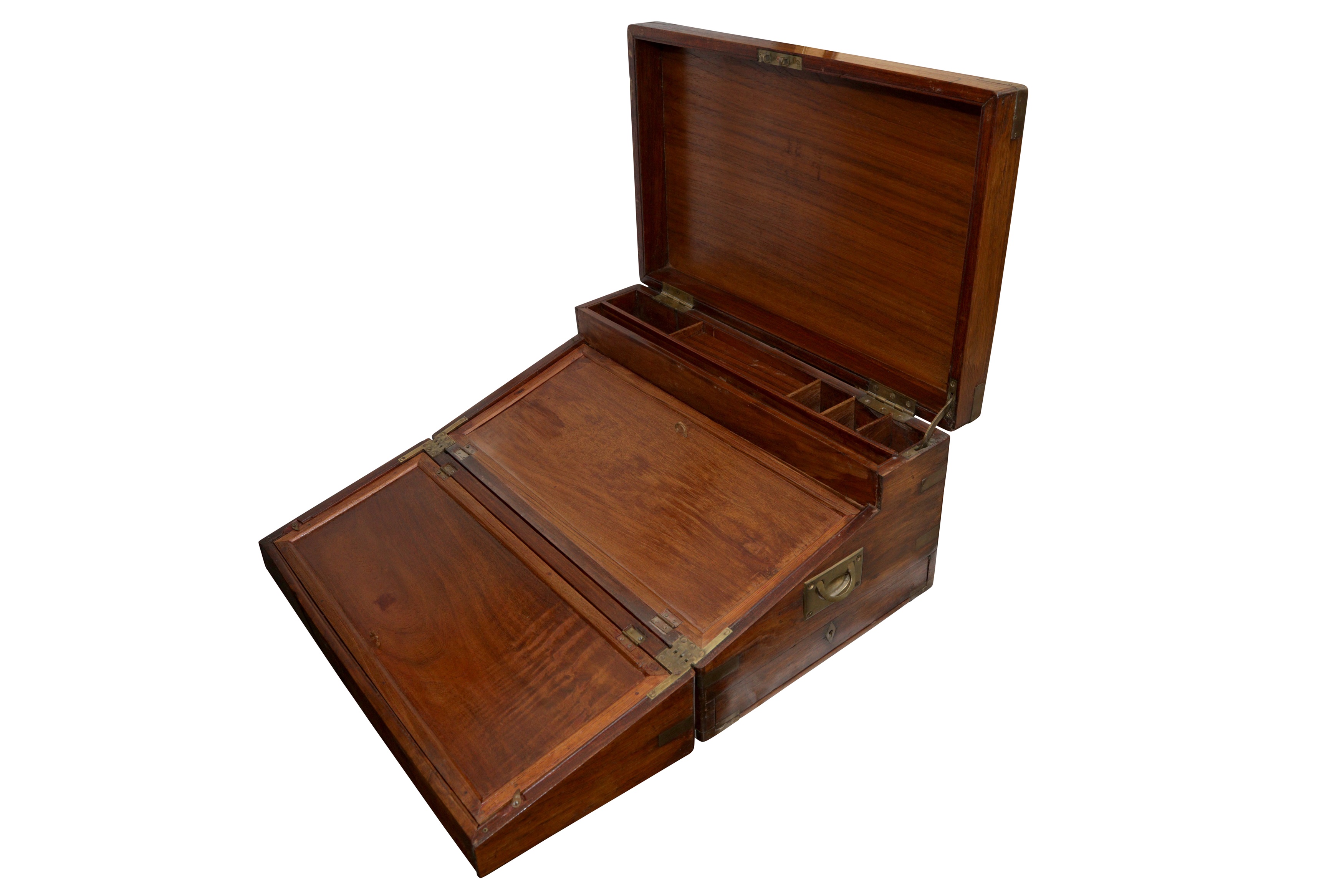 Lot 497 - AN INDIAN BRASS BOUND CAMPAIGN WRITING BOX,