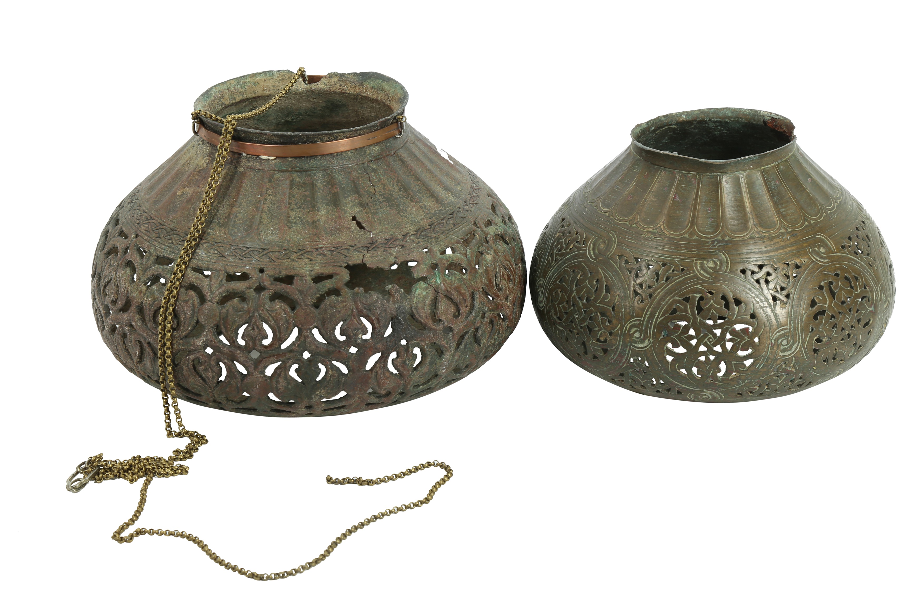 Lot 153 - TWO BRONZE OPENWORK LANTERN COVERS