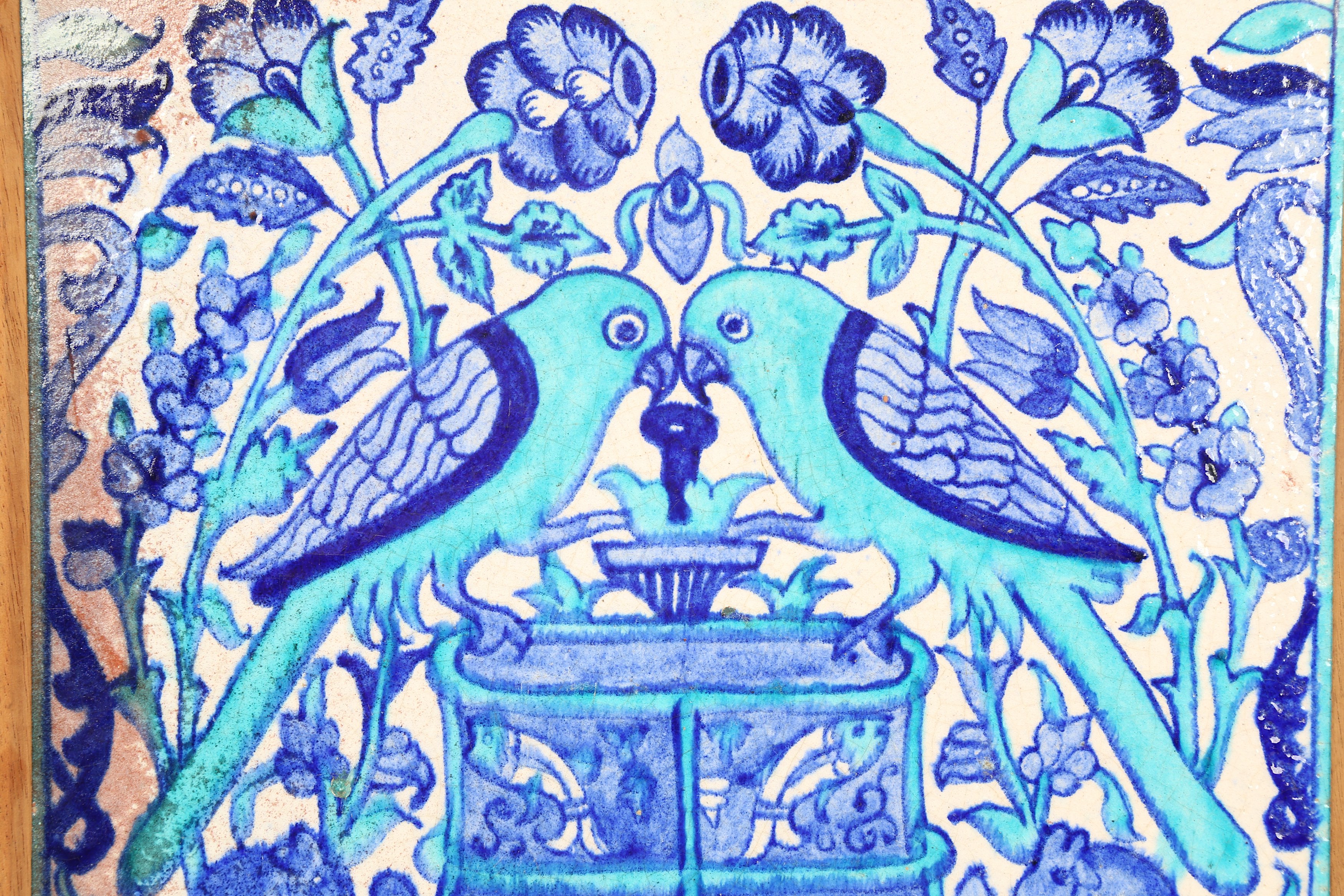 Lot 518 - A FRAMED TURQUOISE AND COBALT BLUE MULTAN