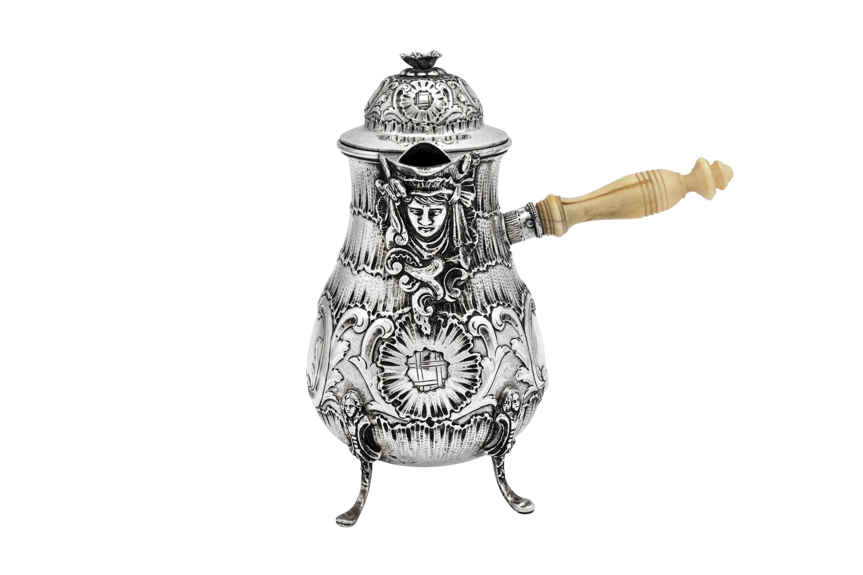 Lot 439 - A late 19th century German silver coffee pot,