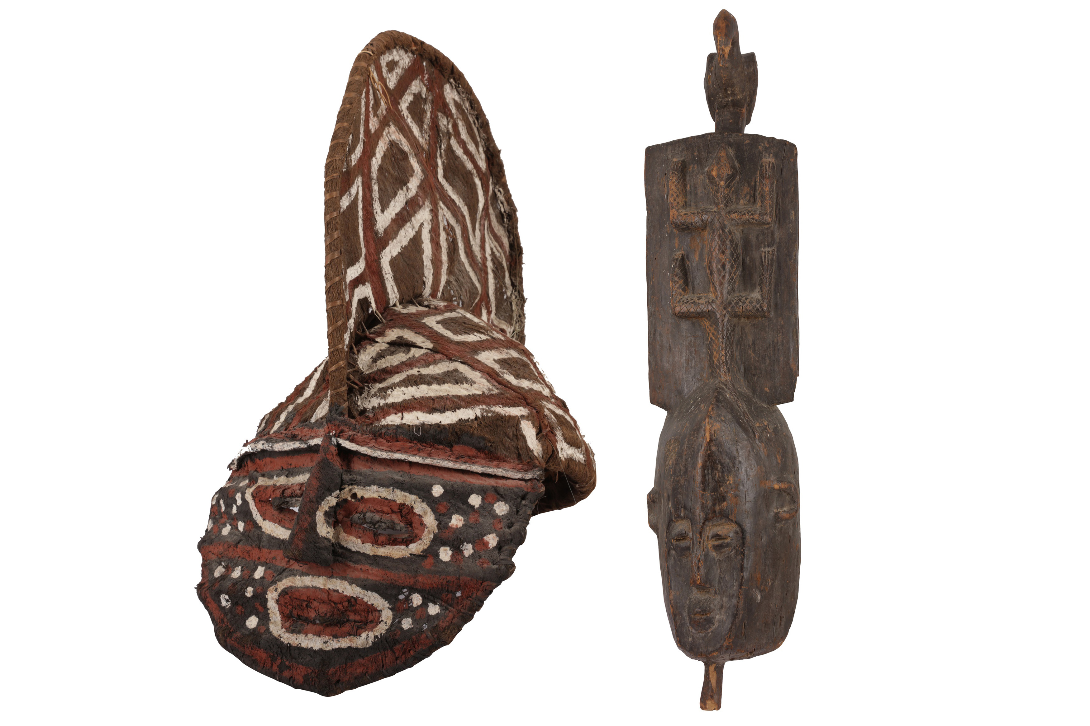 Lot 595 - A TRIBAL CLOTH MASK, ANGOLA, WEST AFRICA,