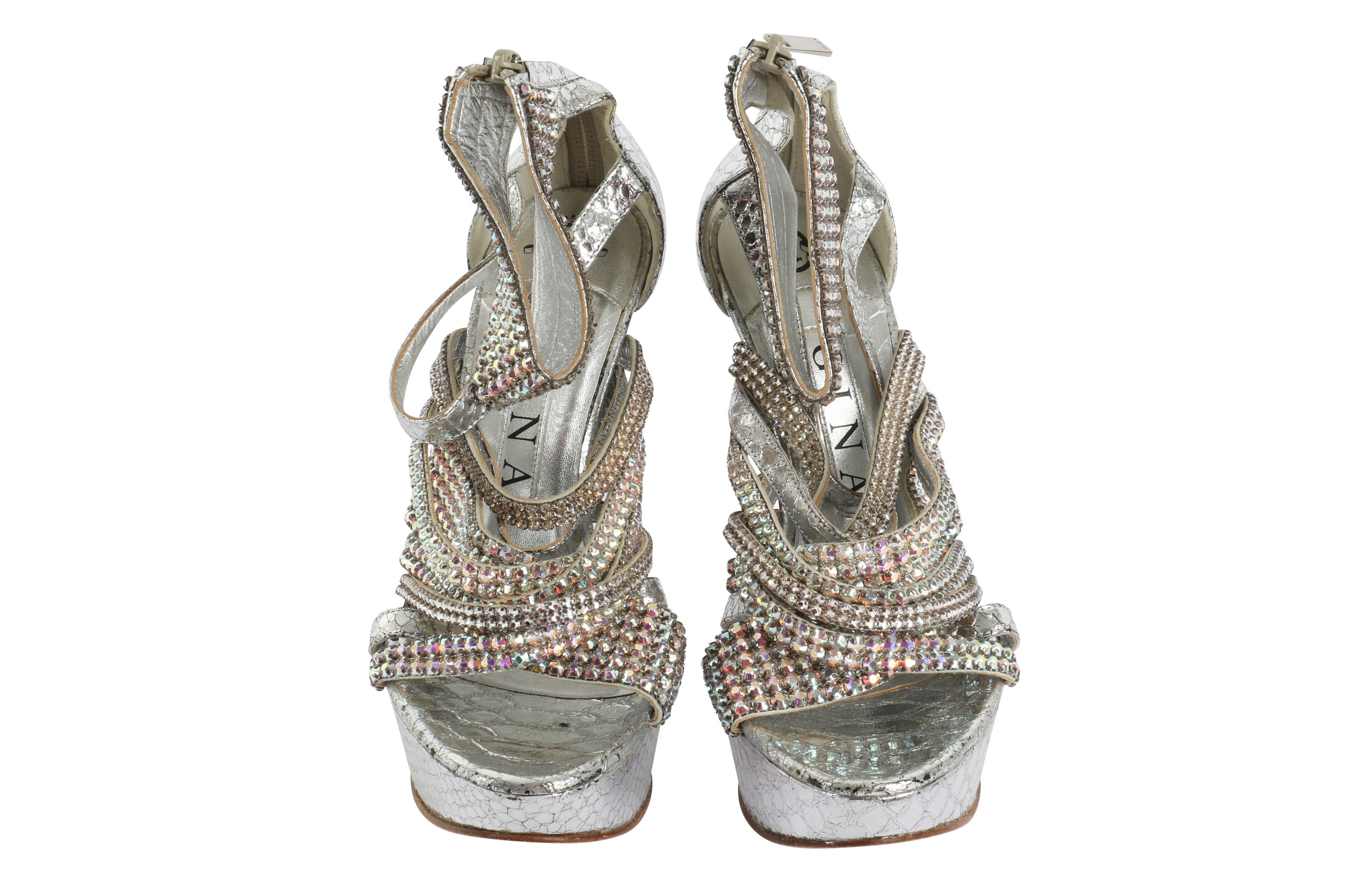 Lot 461 - Gina Silver Crystal Platform Heel - Size 37