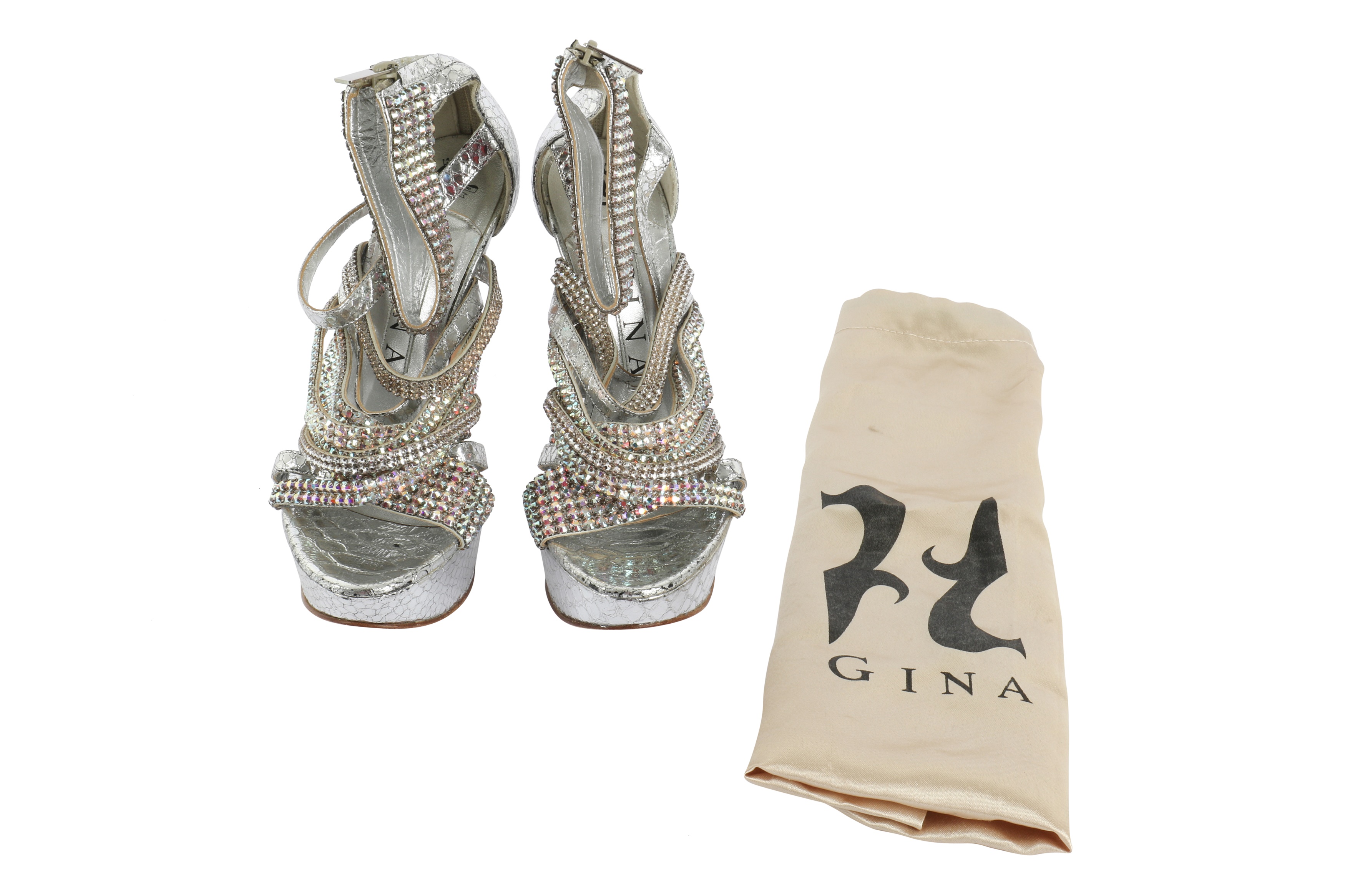 Lot 461 - Gina Silver Crystal Platform Heel - Size 37