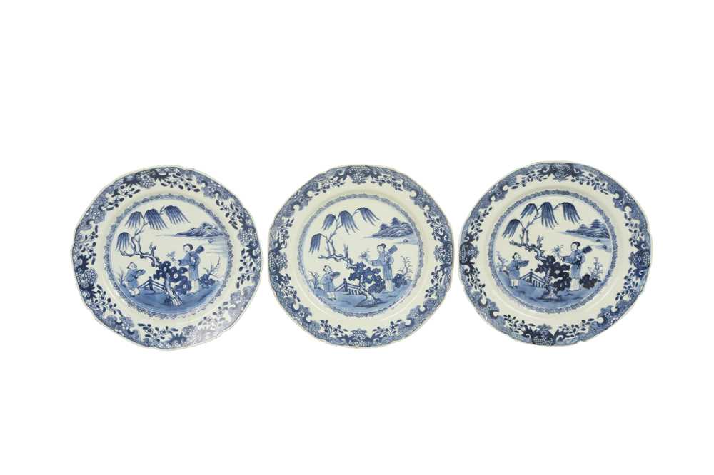 Lot 831 - THREE CHINESE BLUE AND WHITE 'LADY AND BOY'