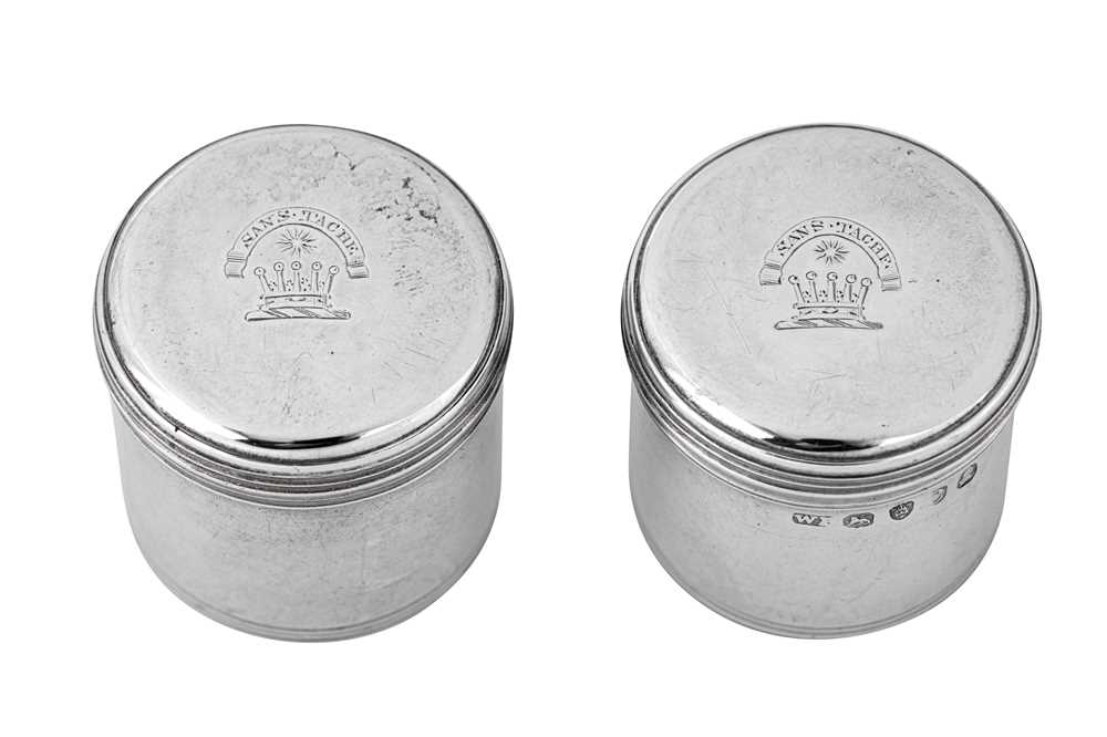 Lot 17 - Three George III sterling silver toilet boxes,