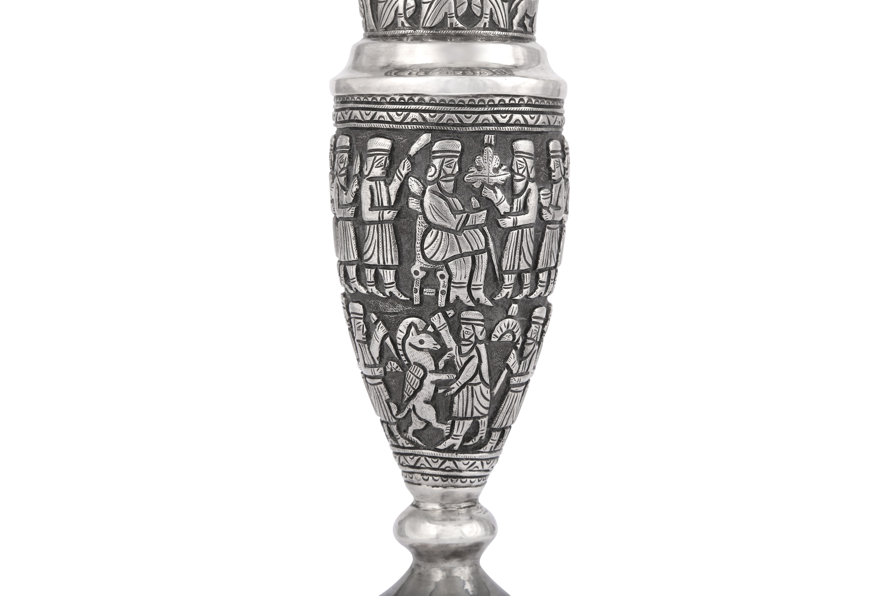 Lot 364 - A SMALL URN-SHAPED REPOUSSÉ SILVER VASE