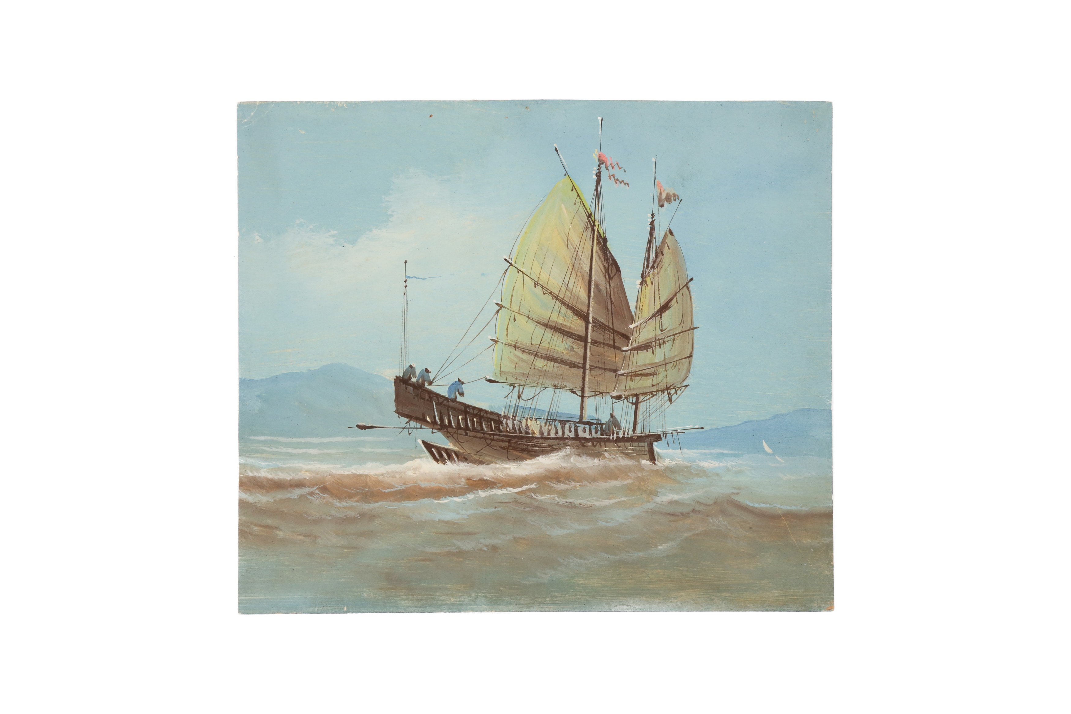 Lot 372 - FOUR CHINESE PAINTINGS OF BOATS.