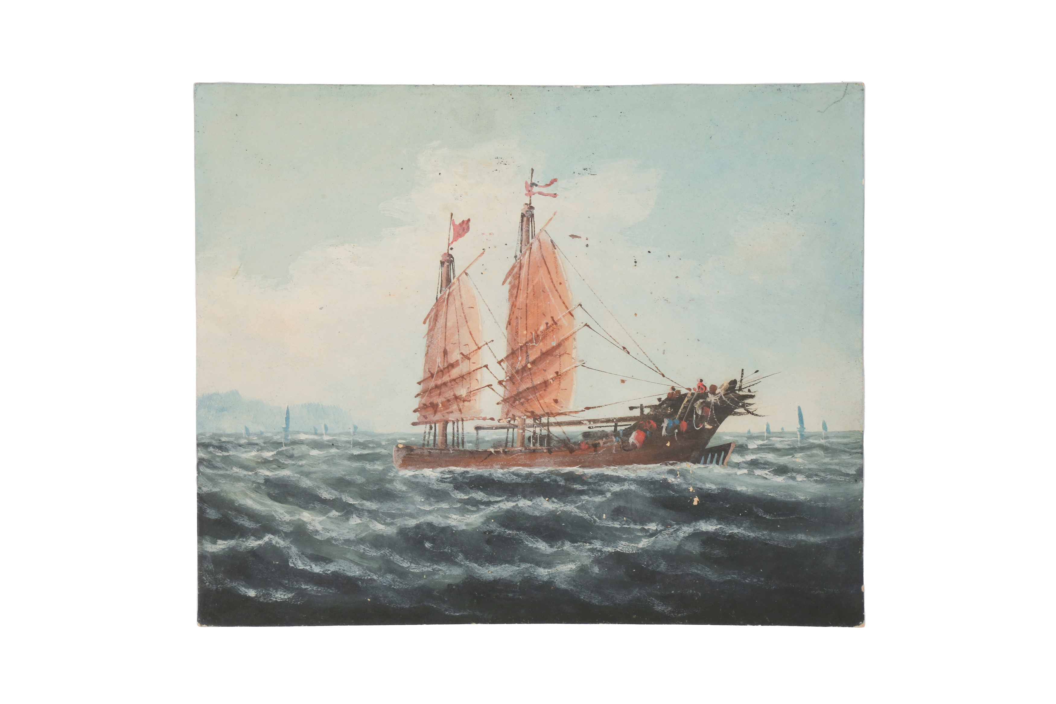 Lot 372 - FOUR CHINESE PAINTINGS OF BOATS.