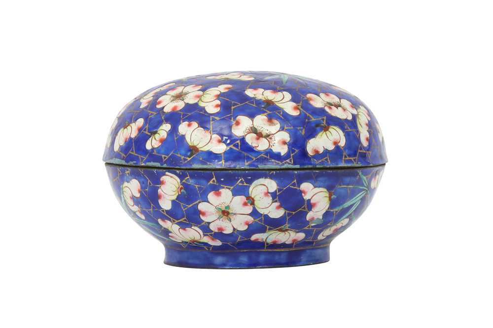 Lot 714 - A CHINESE BLUE-GROUND CANTON ENAMEL 'PRUNUS