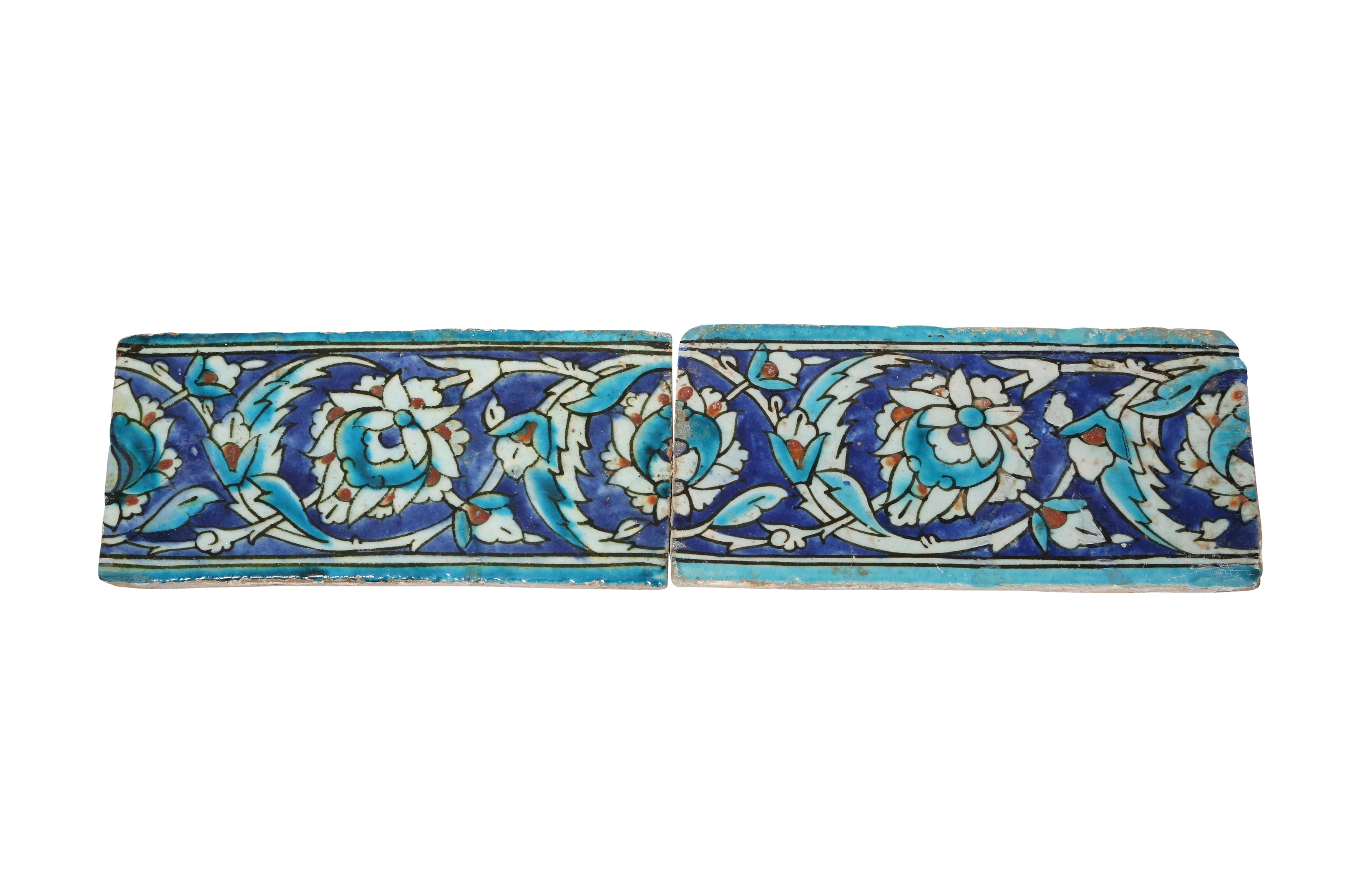 Lot 332 - SEVEN IZNIK POTTERY BORDER TILES WITH LOTUS