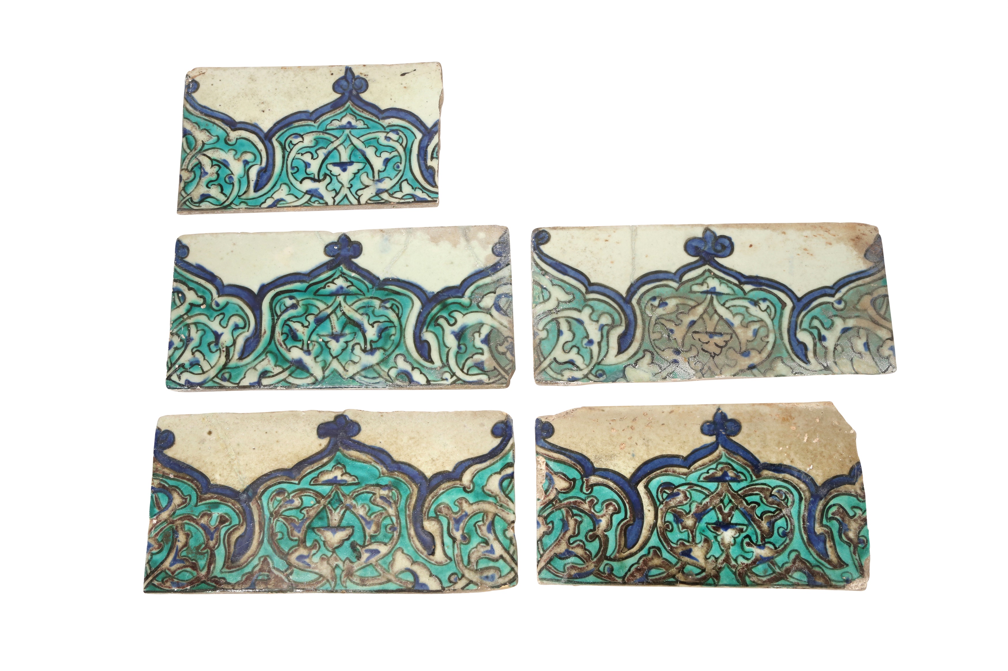 Lot 329 - FIVE DAMASCUS POTTERY BORDER TILES