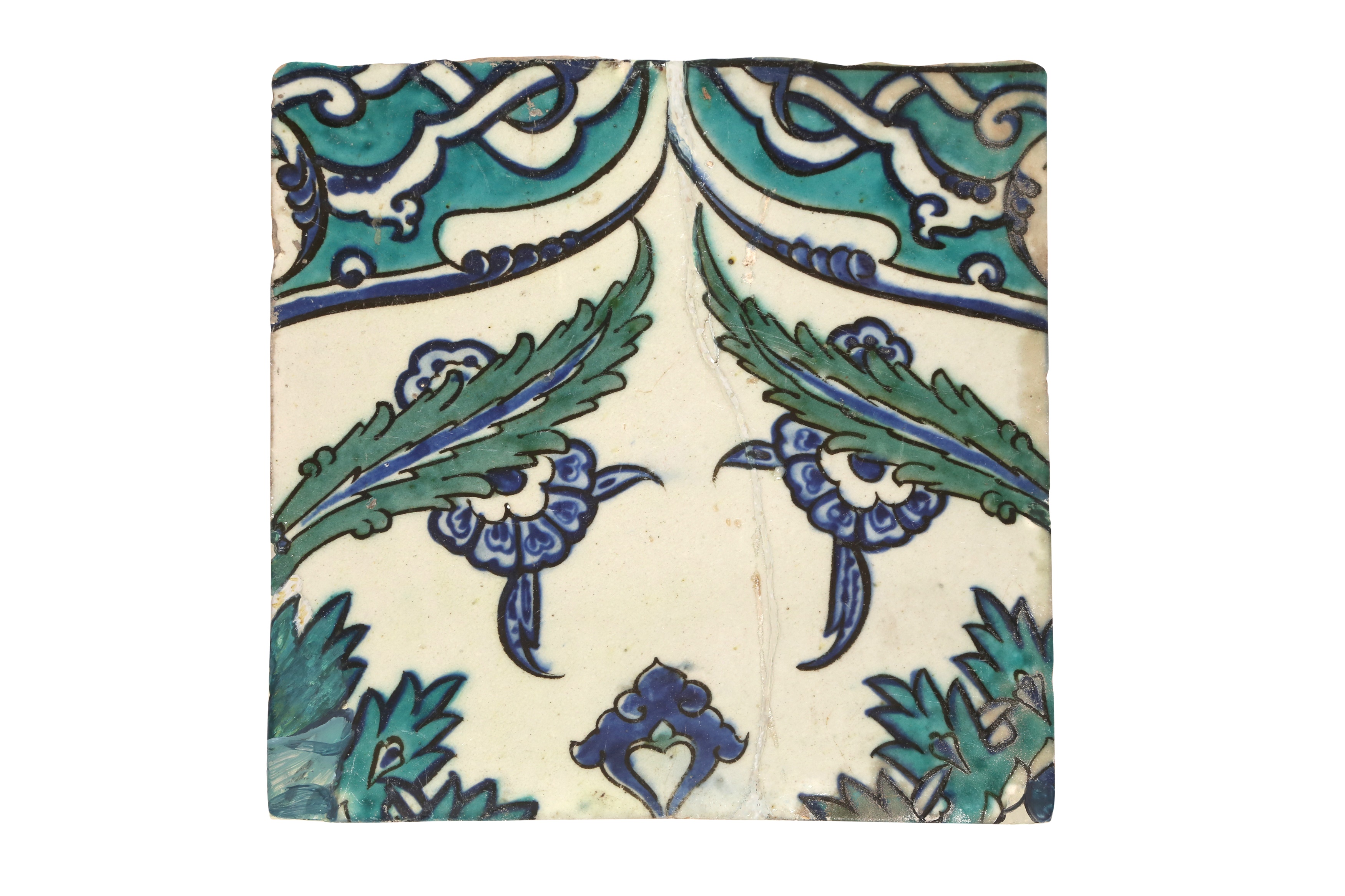 Lot 327 - FIVE DAMASCUS POTTERY TILES WITH LOTUS,