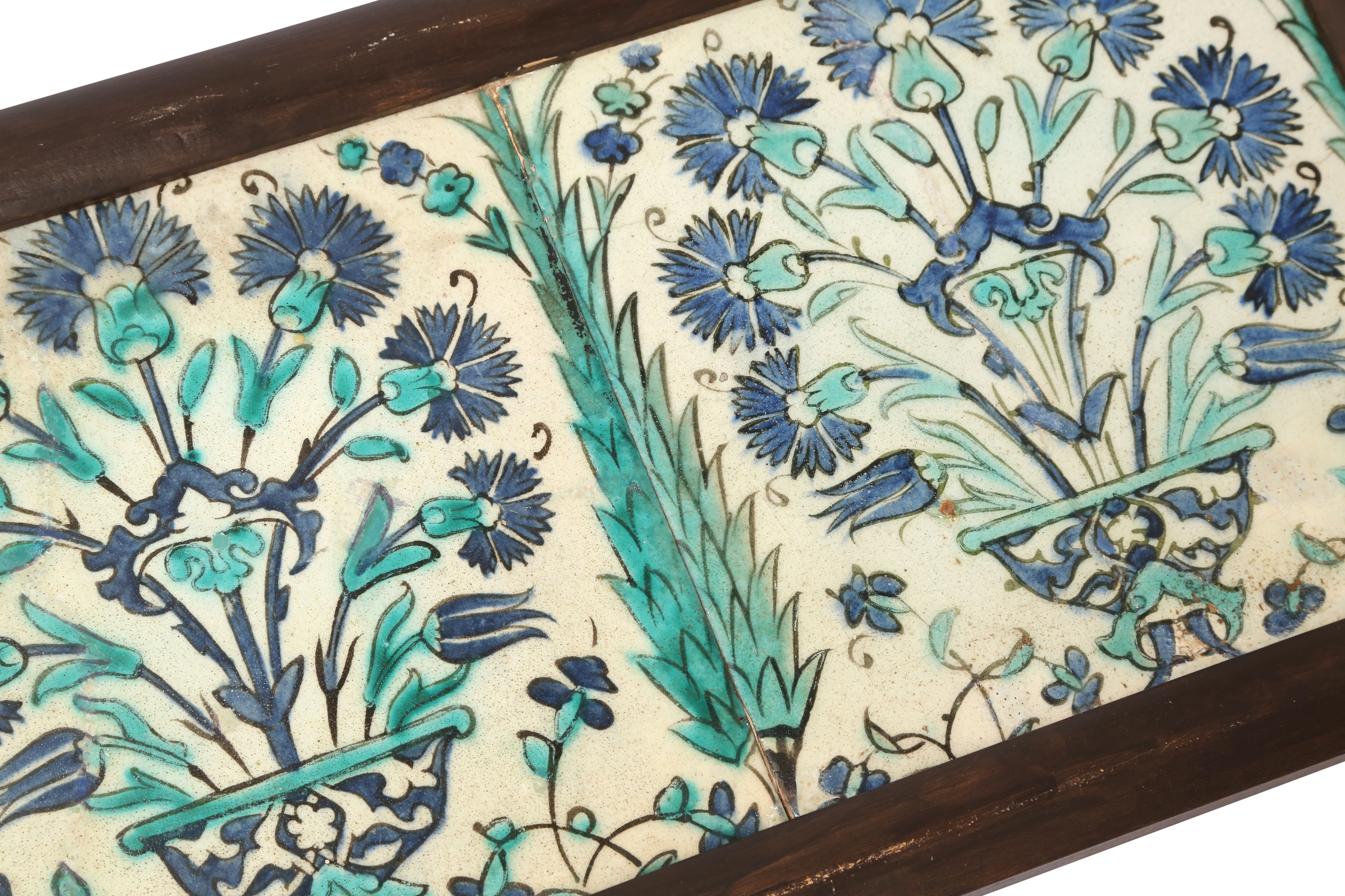 Lot 328 - TWO DAMASCUS POTTERY TILES WITH A VASE OF