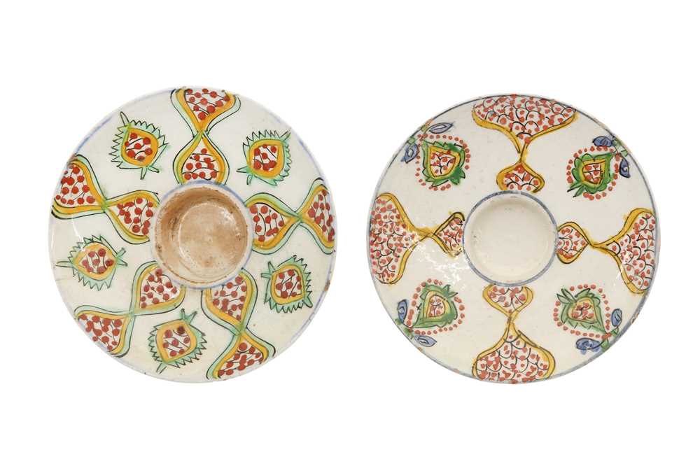 Lot 341 - A NEAR-PAIR OF KUTAHYA POTTERY COFFEE CUPS