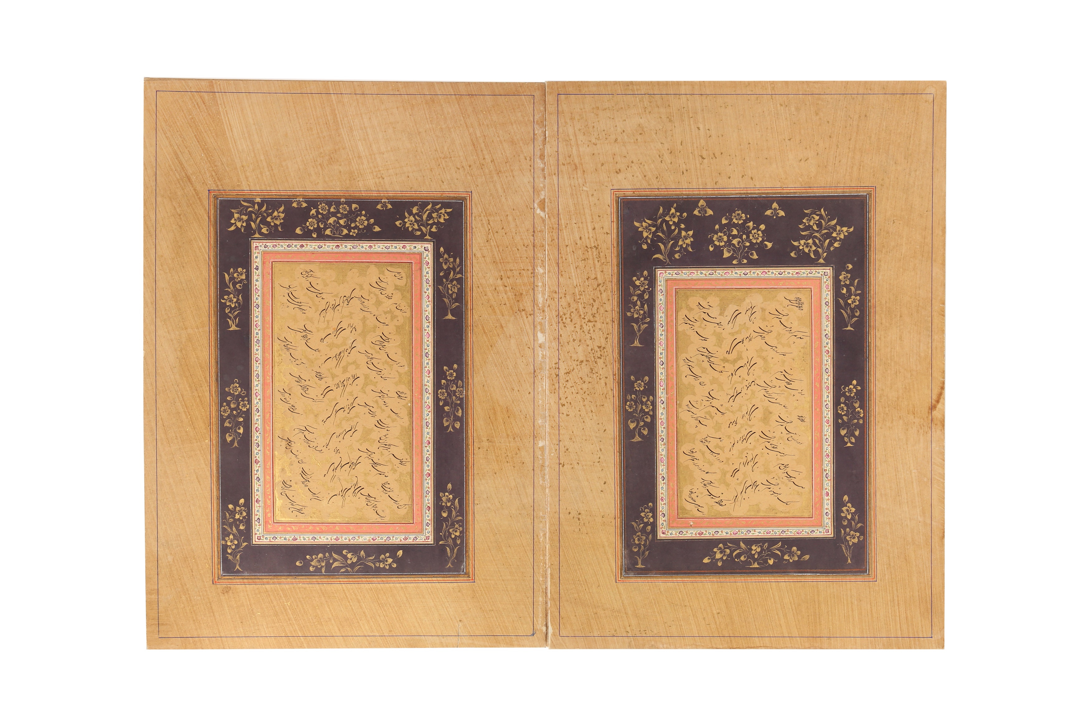 Lot 105 - THREE LARGE MURAQQA' ALBUM PAGES WITH