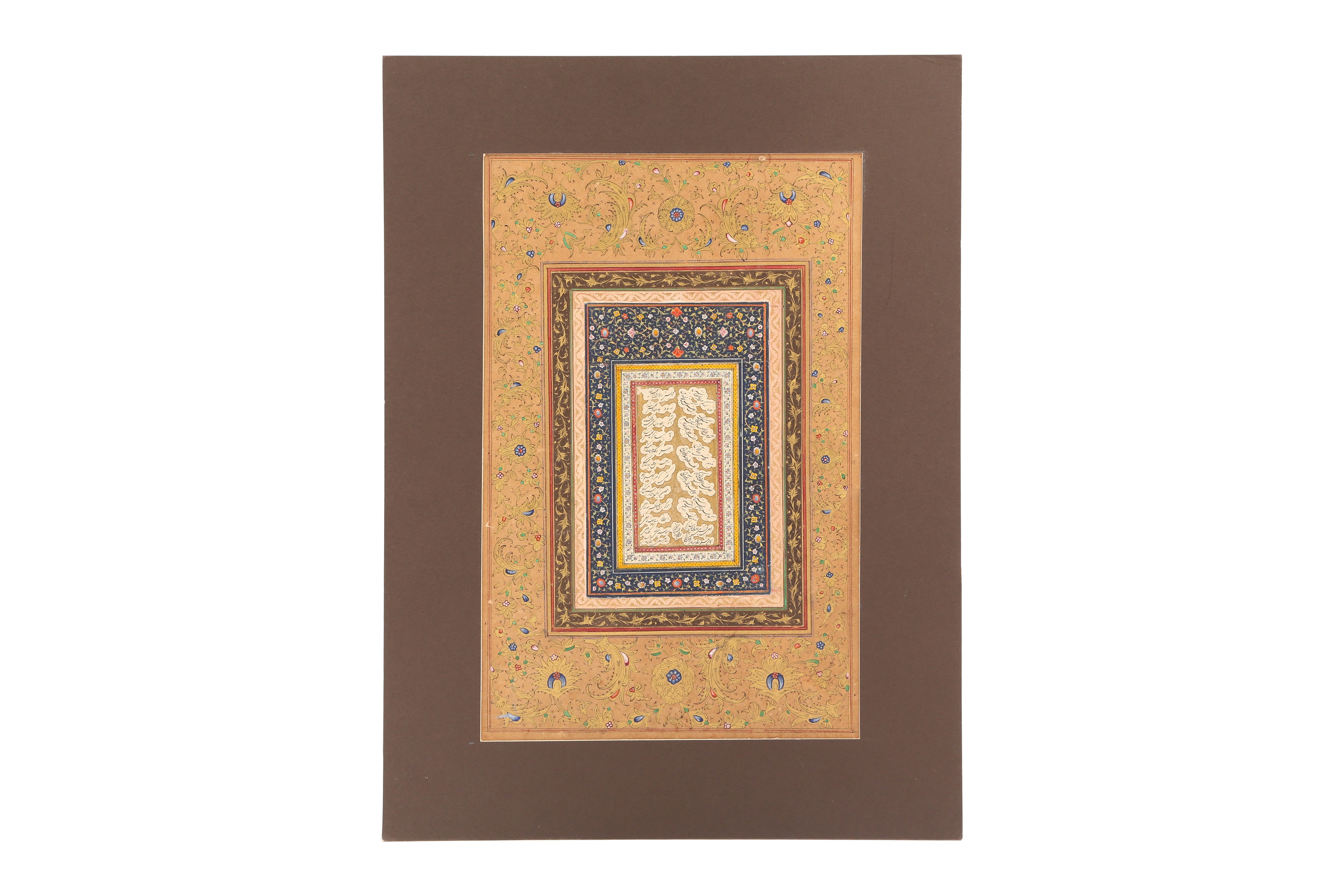 Lot 105 - THREE LARGE MURAQQA' ALBUM PAGES WITH