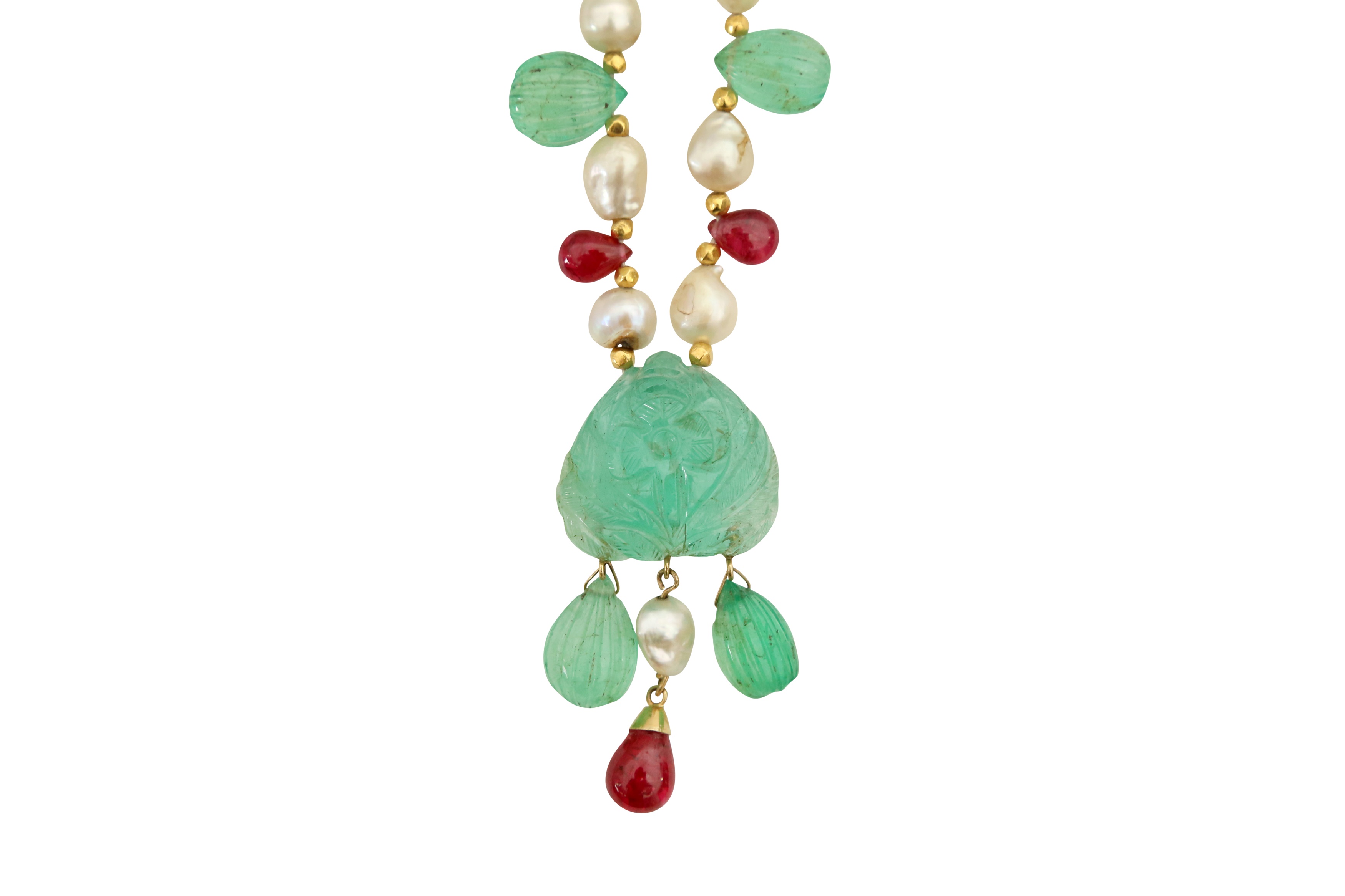 Lot 229 - A PEARL, RUBY AND EMERALD BEADS NECKLACE