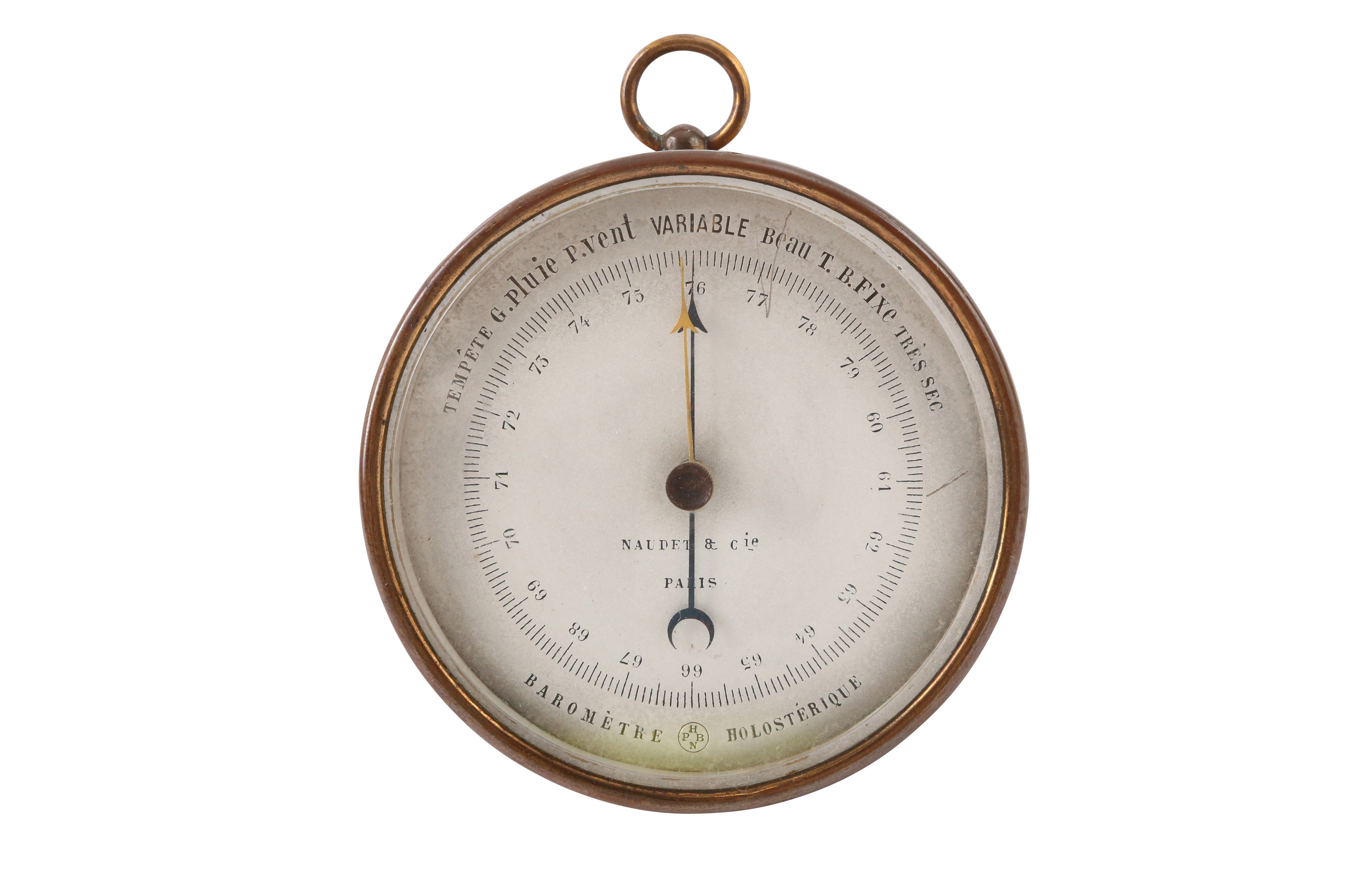 Lot 334 - A SMALL FRENCH WALL BAROMETER BY NAUDET,