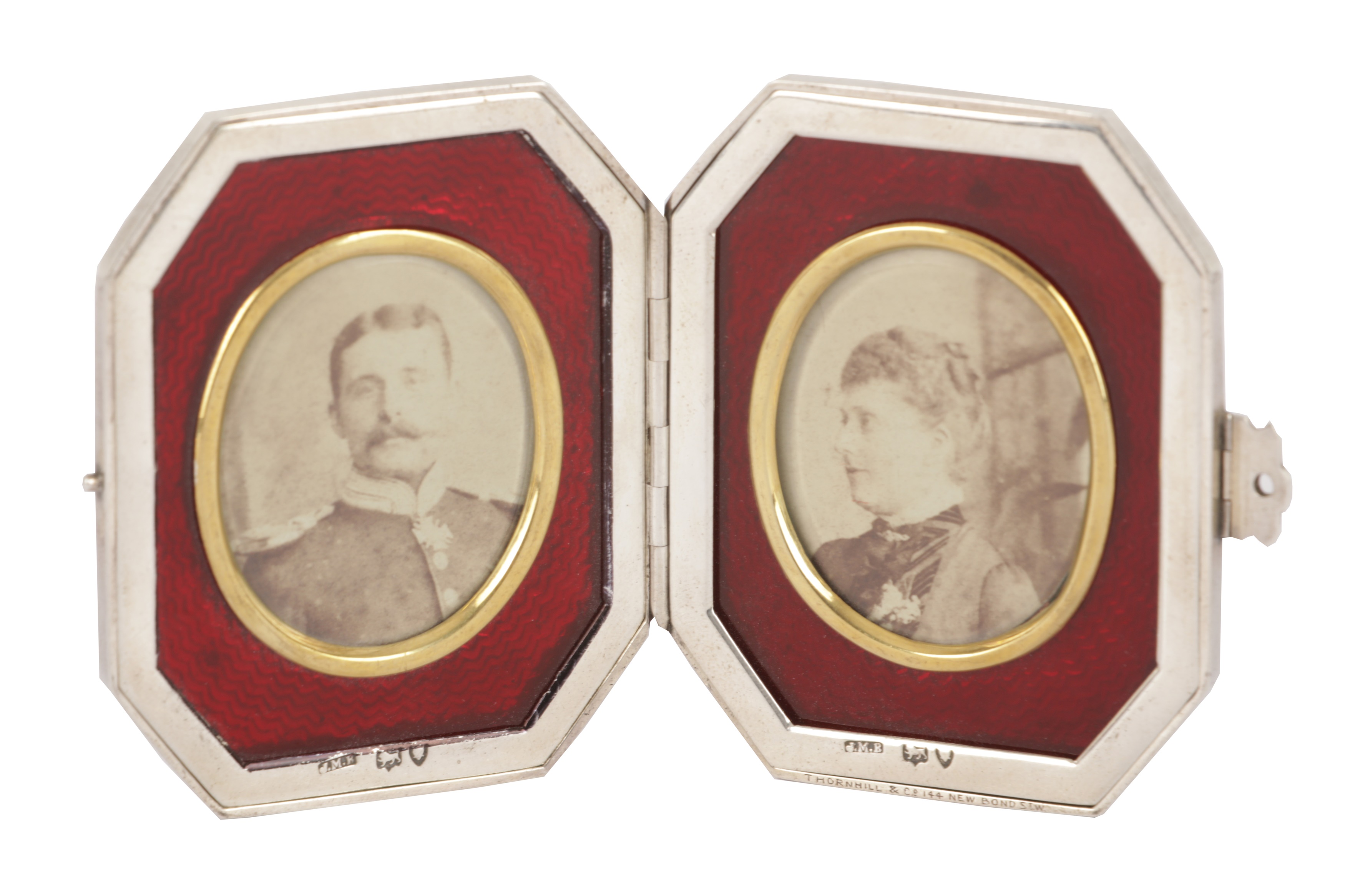 Lot 29 - SILVER GUILLOCHE ENAMEL DIPTYCH FRAME WITH