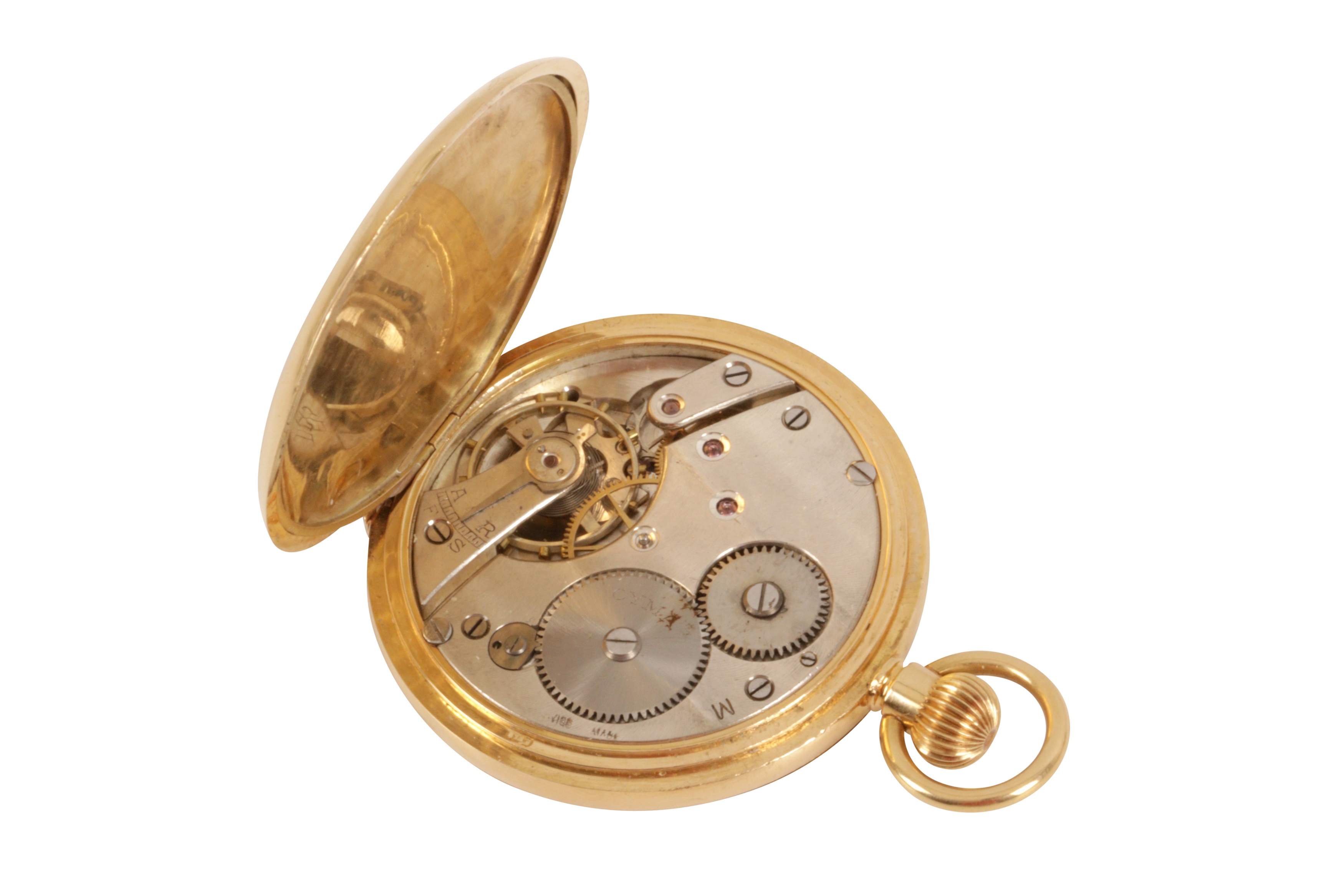 Lot 68 - A HALF HUNTER 18K YELLOW GOLD CYMA POCKET