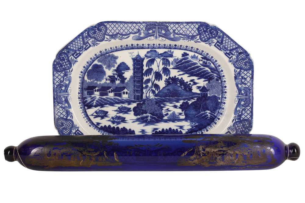 Lot 373 - A VICTORIAN BRISTOL BLUE GLASS ROLLING PIN