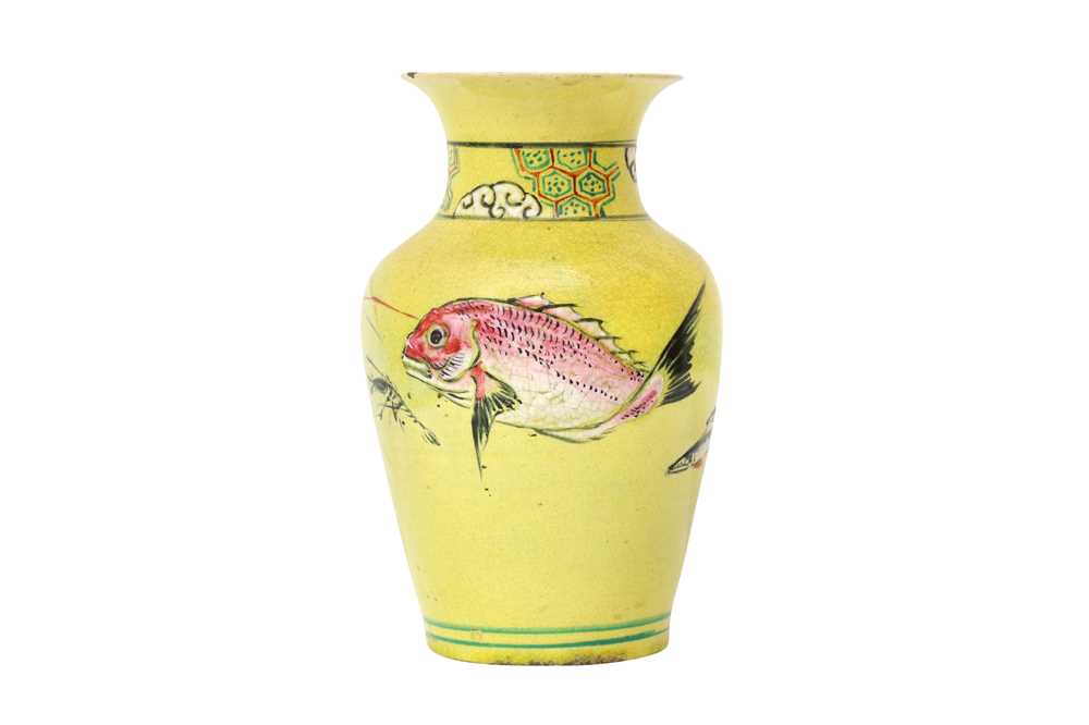 Lot 726 - A JAPANESE YELLOW-GLAZED 'AQUATIC CREATURES'