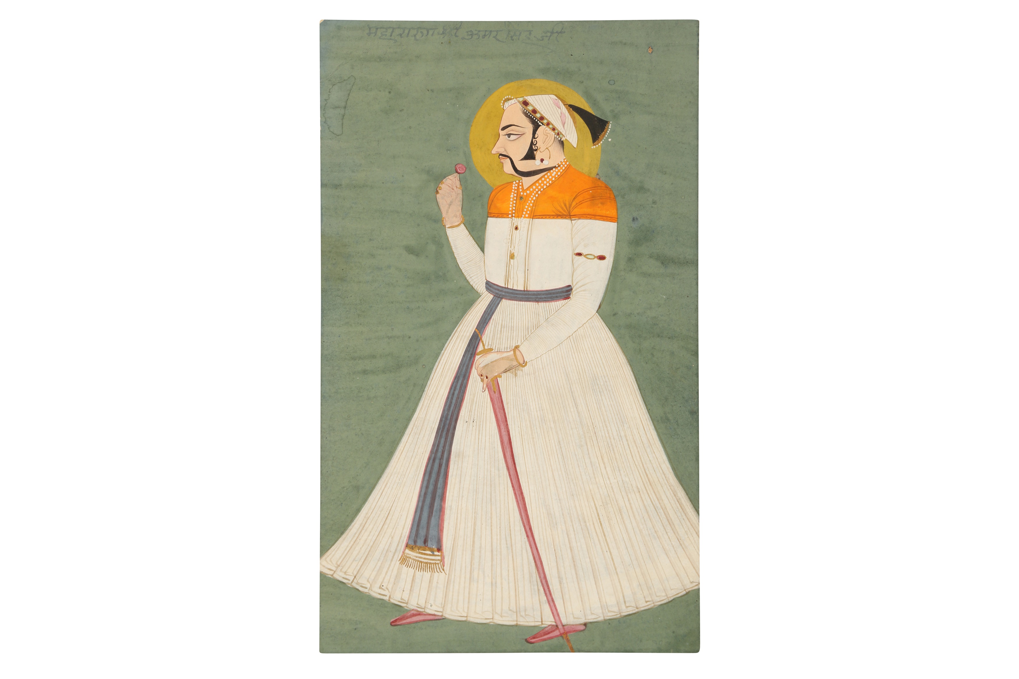 Lot 329 - THREE STANDING PORTRAITS OF RAJPUT MAHARAJAS