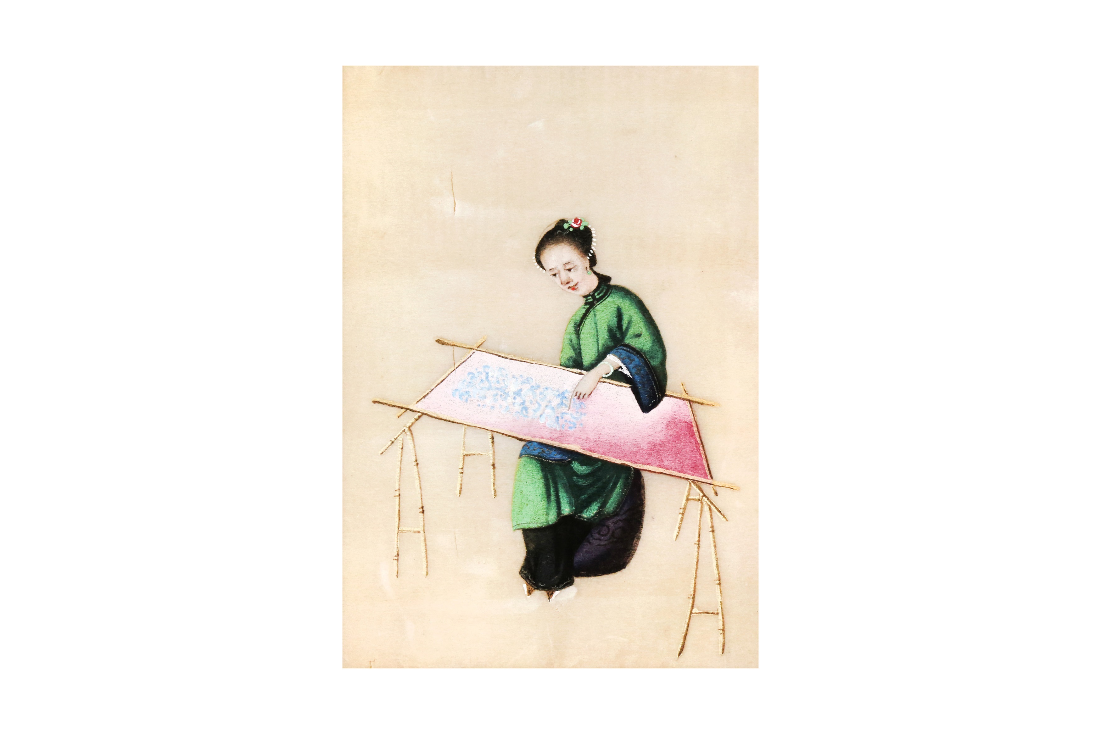 Lot 402 - A GROUP OF FIVE CHINESE PITH PAPER PAINTINGS