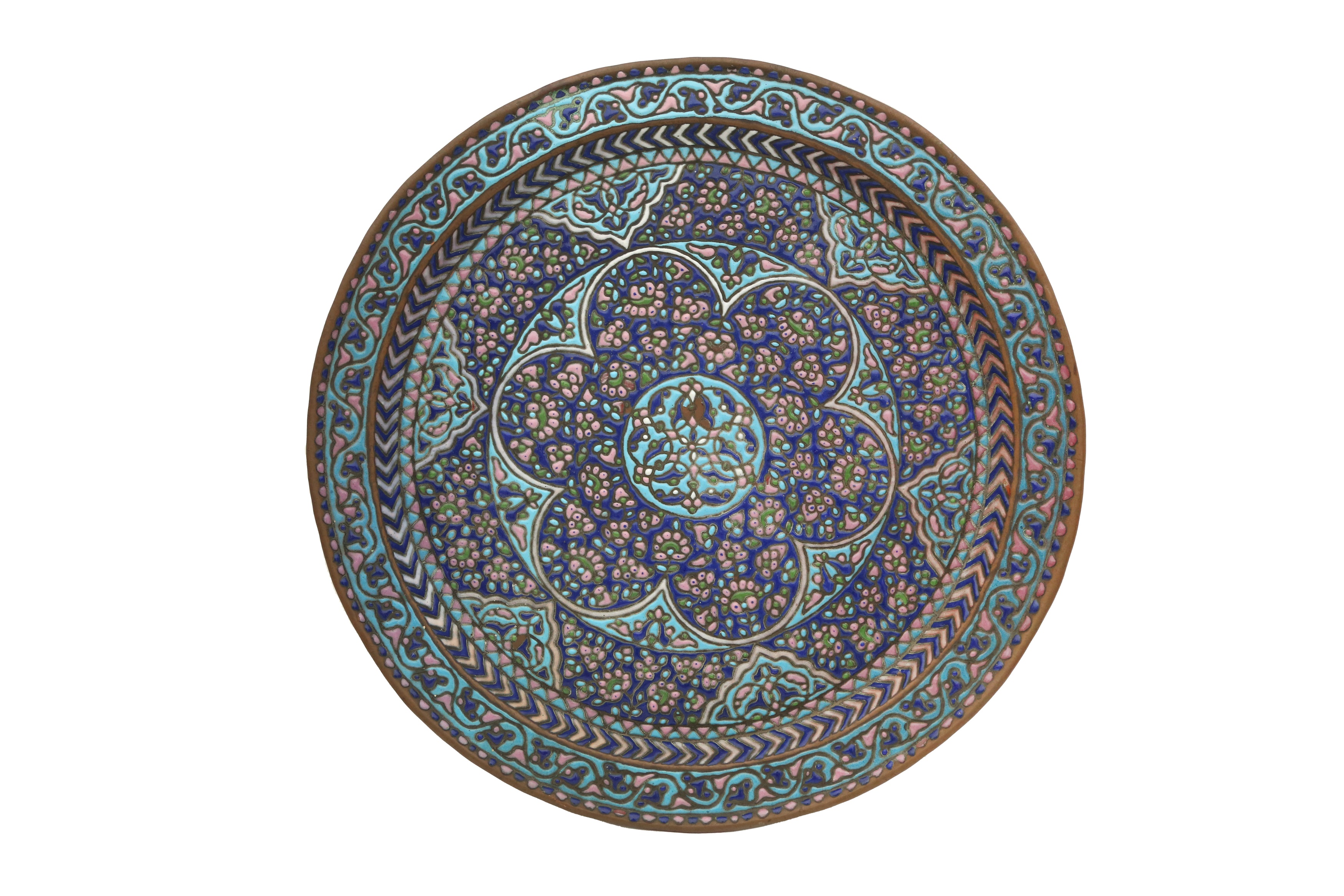 Lot 477 - A SYRIAN POLYCHROME-ENAMELLED COPPER COFFEE