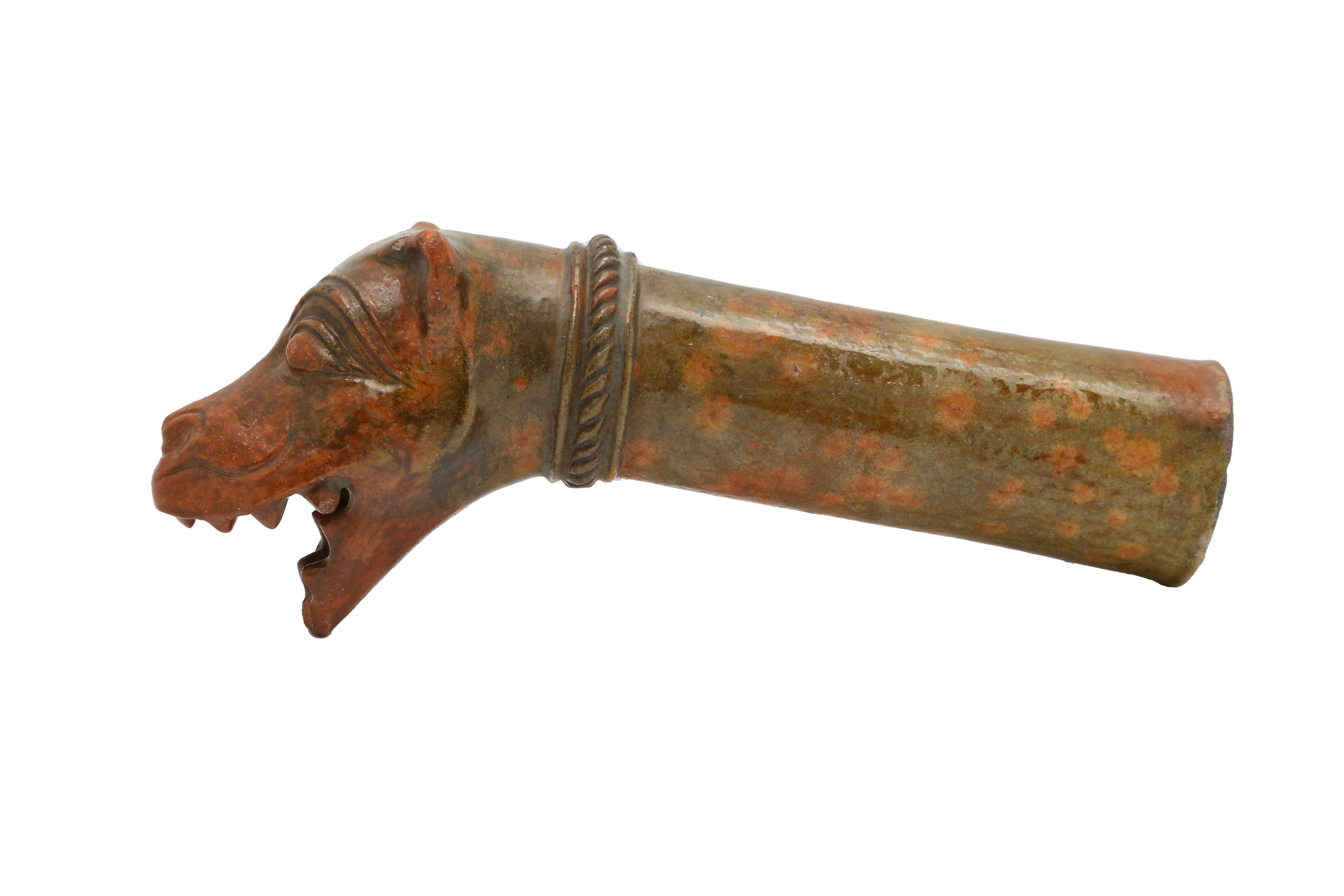 Lot 382 - A MAKARA-SHAPED POTTERY SPOUT