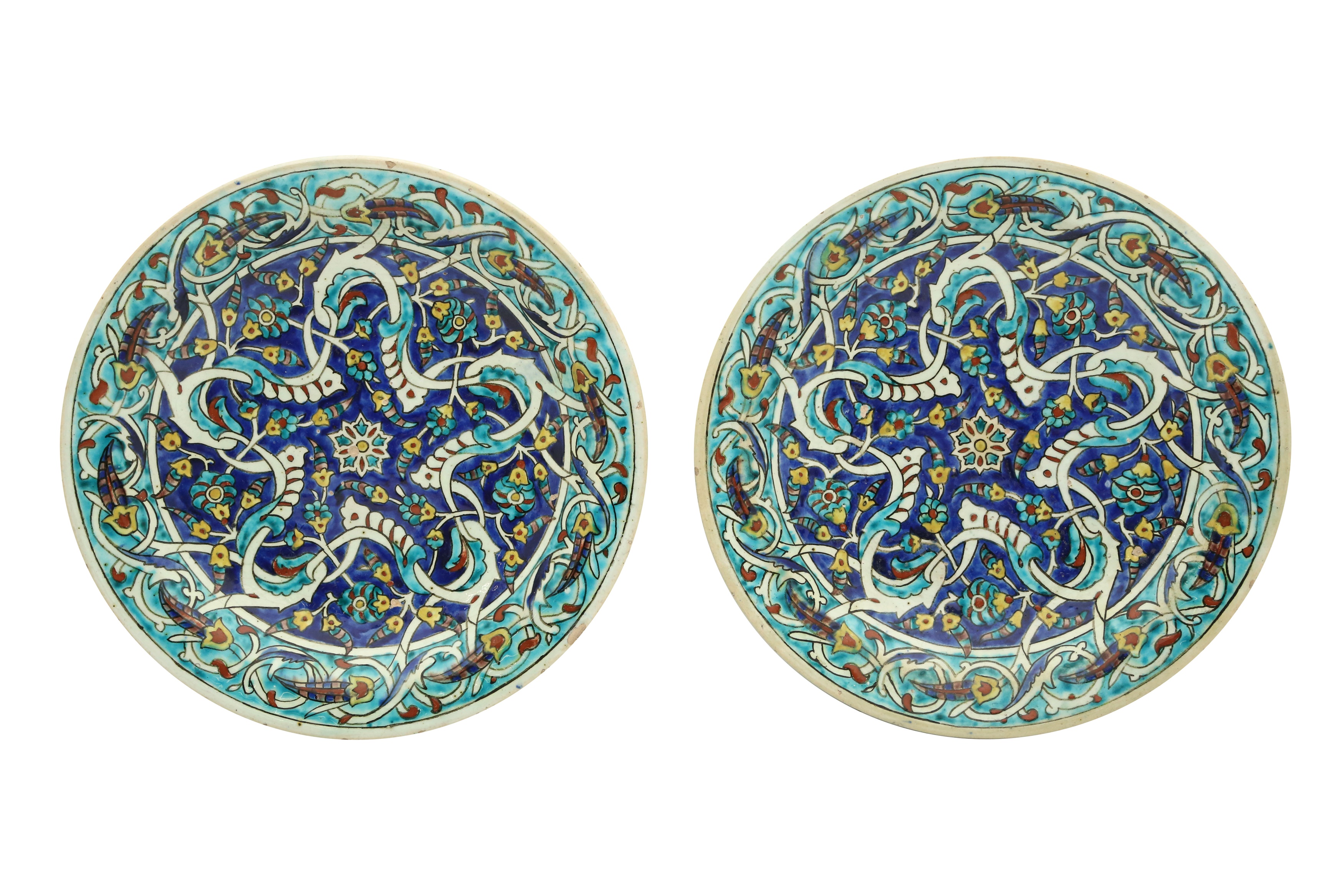 Lot 493 - A PAIR OF POLYCHROME-PAINTED KUTAHYA POTTERY