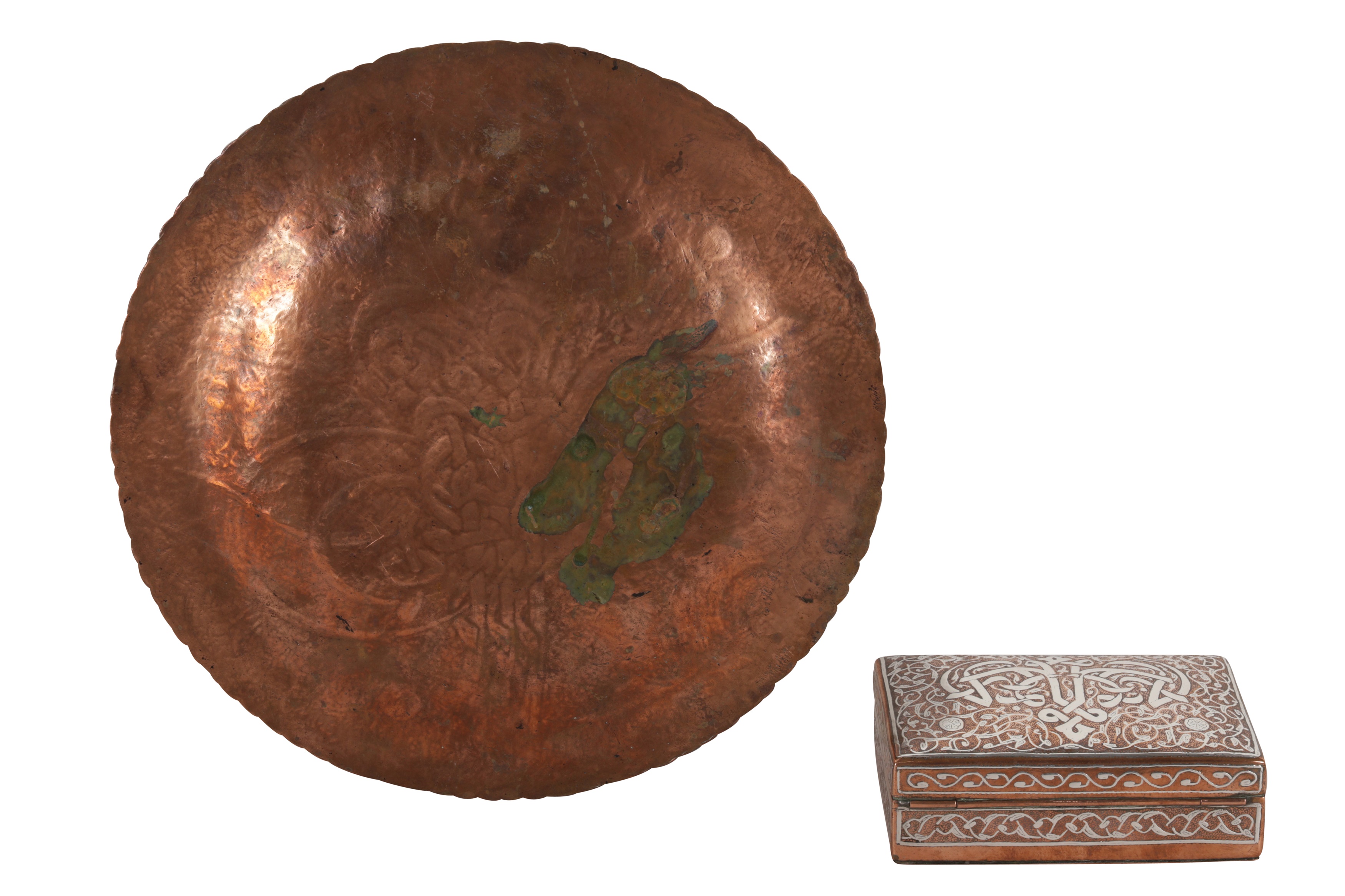 Lot 189 - TWO SILVER-INLAID COPPER DAMASCUS WARE