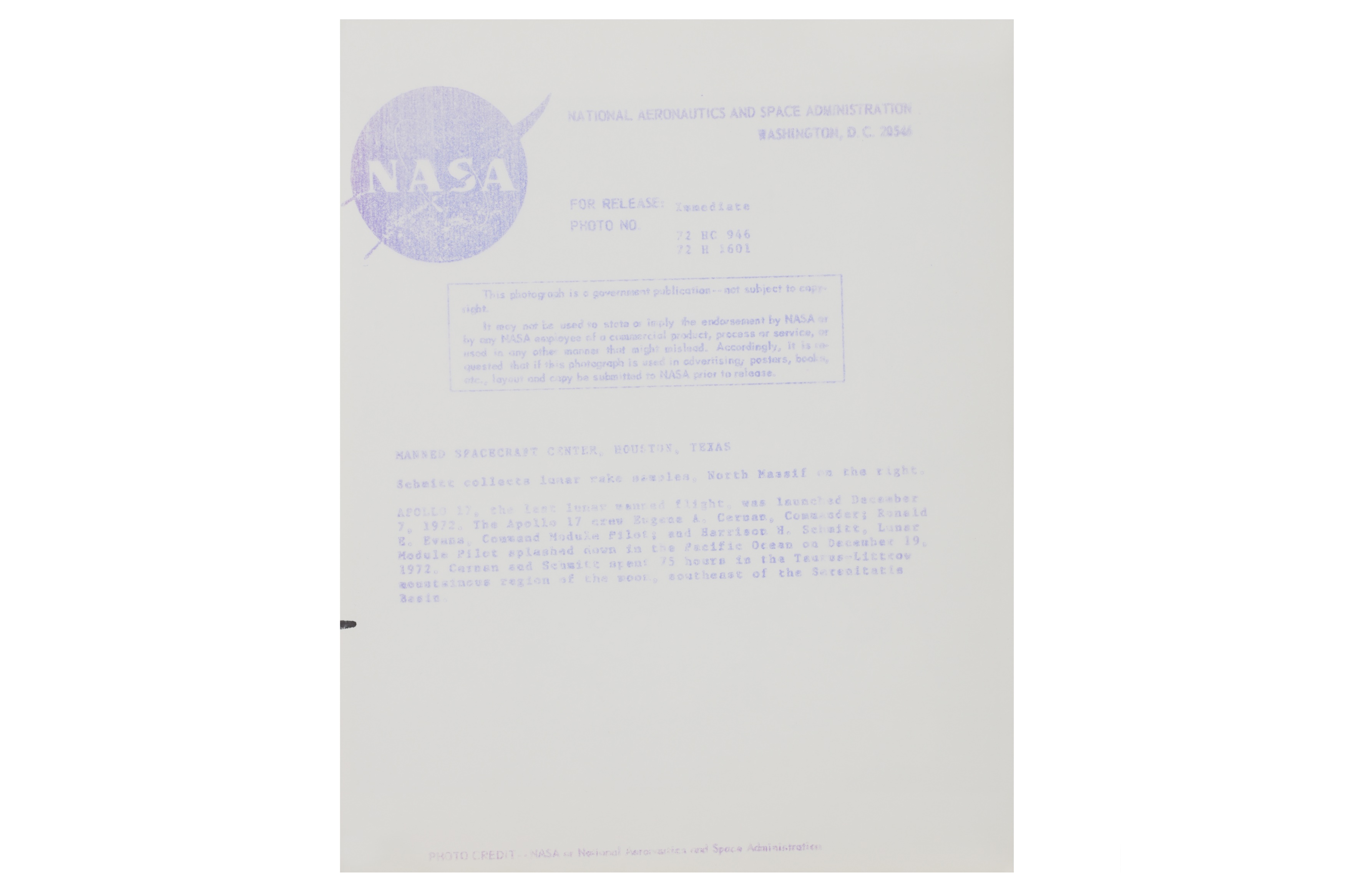 Lot 131 - Apollo 17 Schmitt Collects Lunar Rake