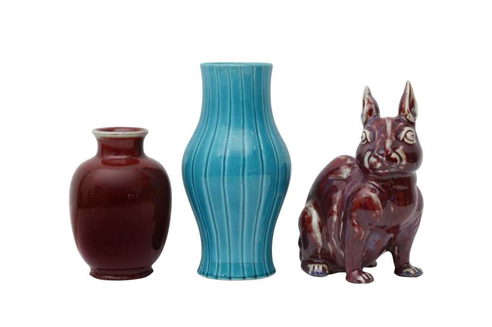 Lot 536 - TWO CHINESE VASES TOGETHER WITH A FIGURE OF