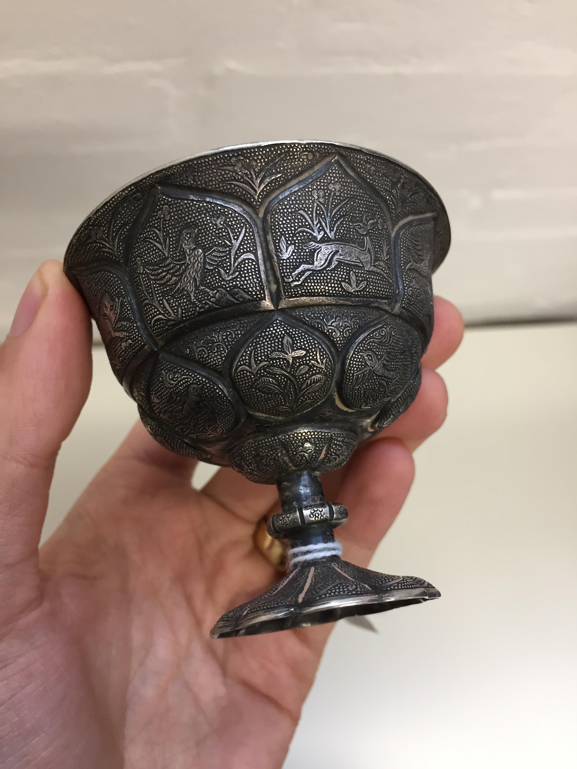 Lot 11 - A RARE CHINESE SILVER 'GAME' STEM CUP