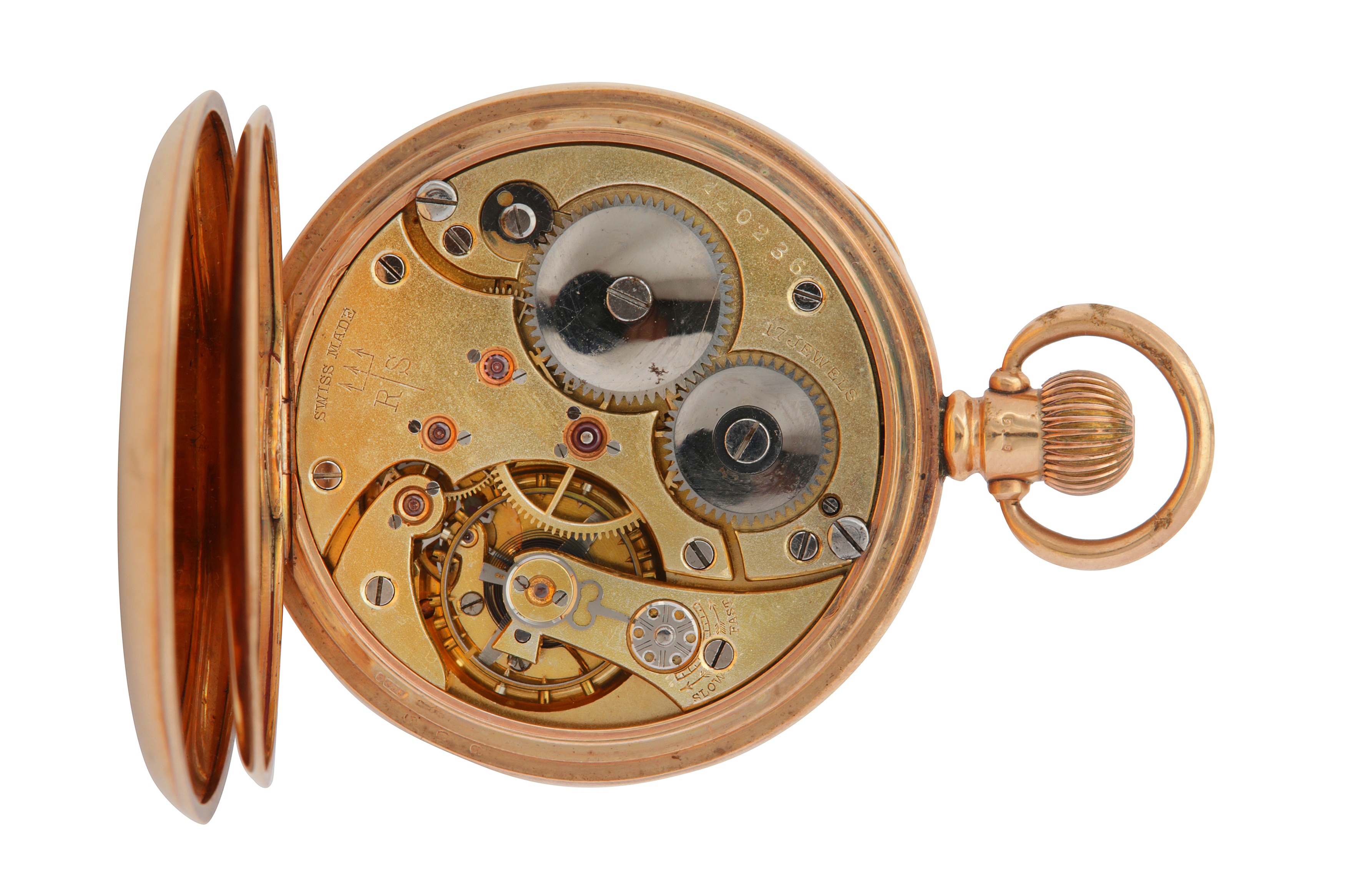 Lot 22 - OPEN-FACE POCKET WATCH, R.S., 9K GOLD.