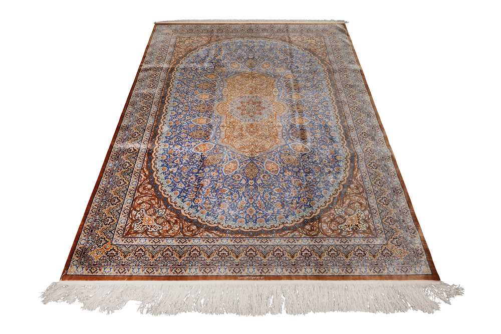 Lot 105 - AN EXTREMELY FINE, SIGNED SILK QUM CARPET,