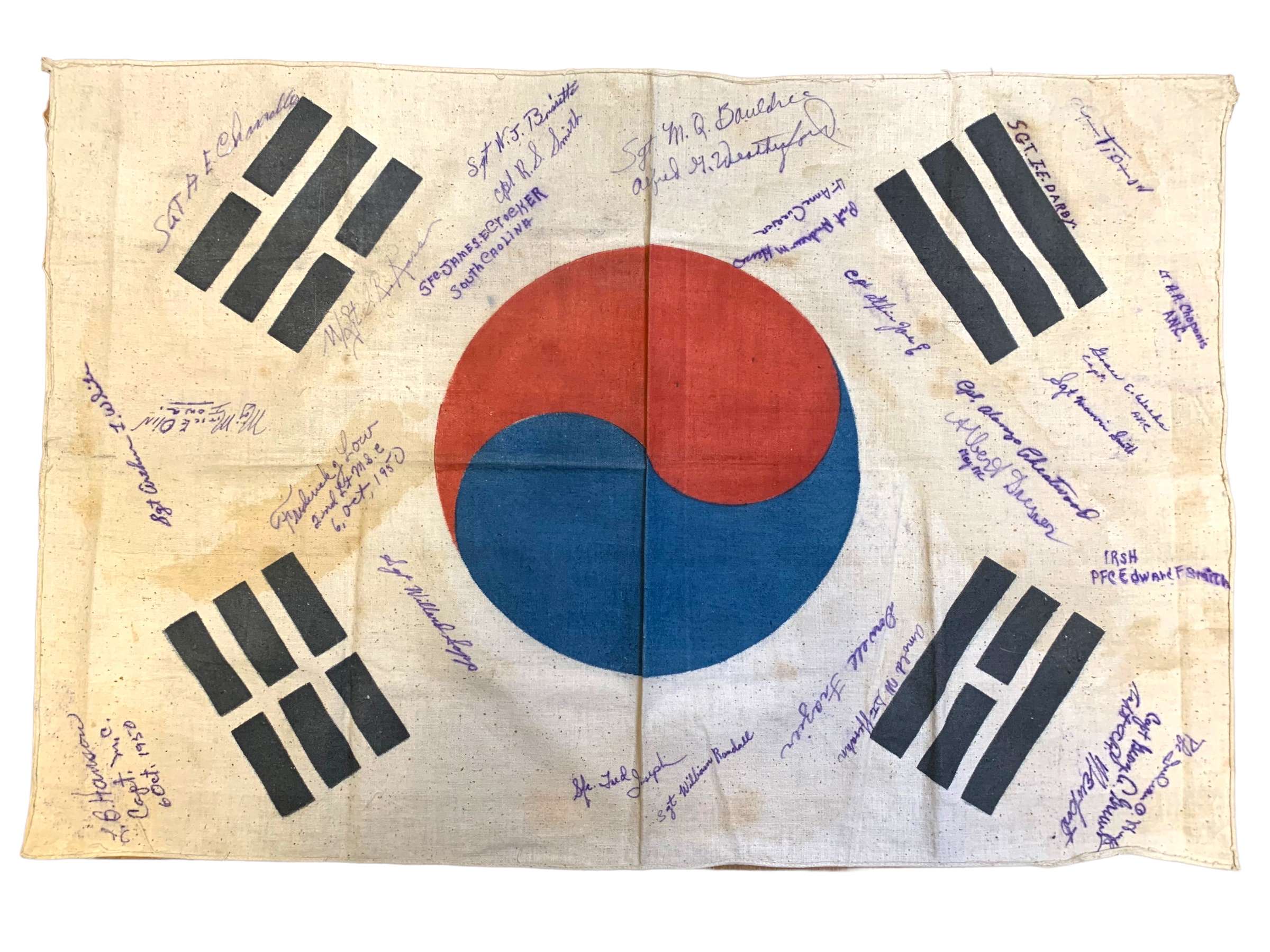 Lot 342 - KOREAN WAR FLAG SIGNED BY U.N. EIGHTH ARMY