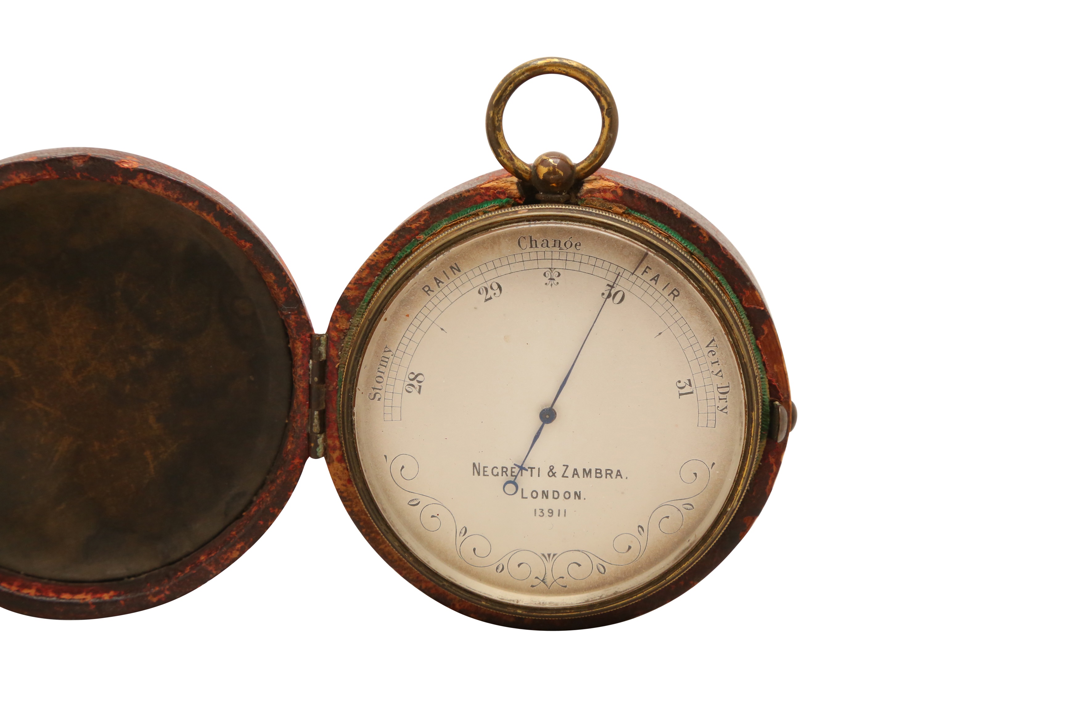 Lot 1700 - NEGRETTI & ZAMBRA; A CASED POCKET BAROMETER