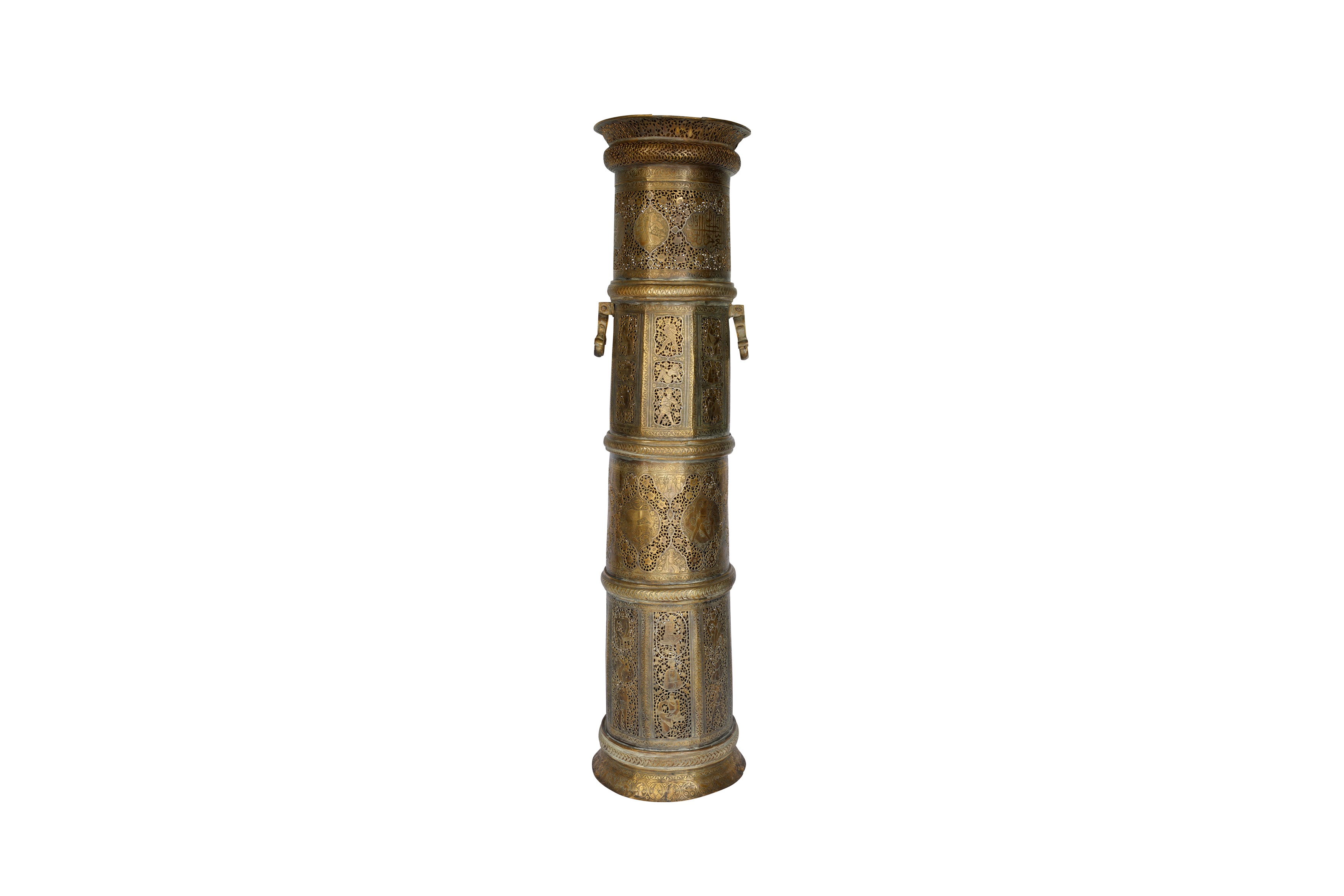 Lot 163 - A MONUMENTAL OPENWORK BRASS TORCH STAND