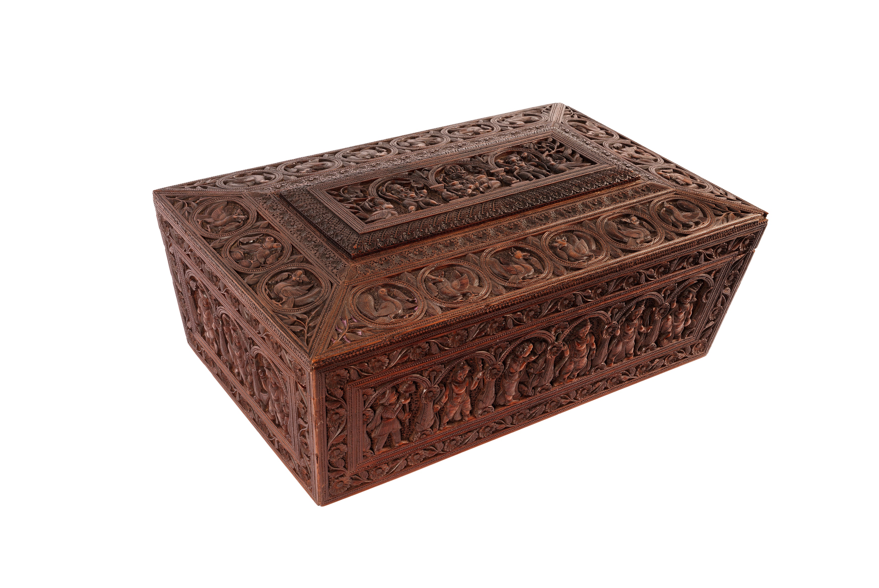Lot 249 - A FINELY CARVED SANDALWOOD BOX WITH VISHNU'S