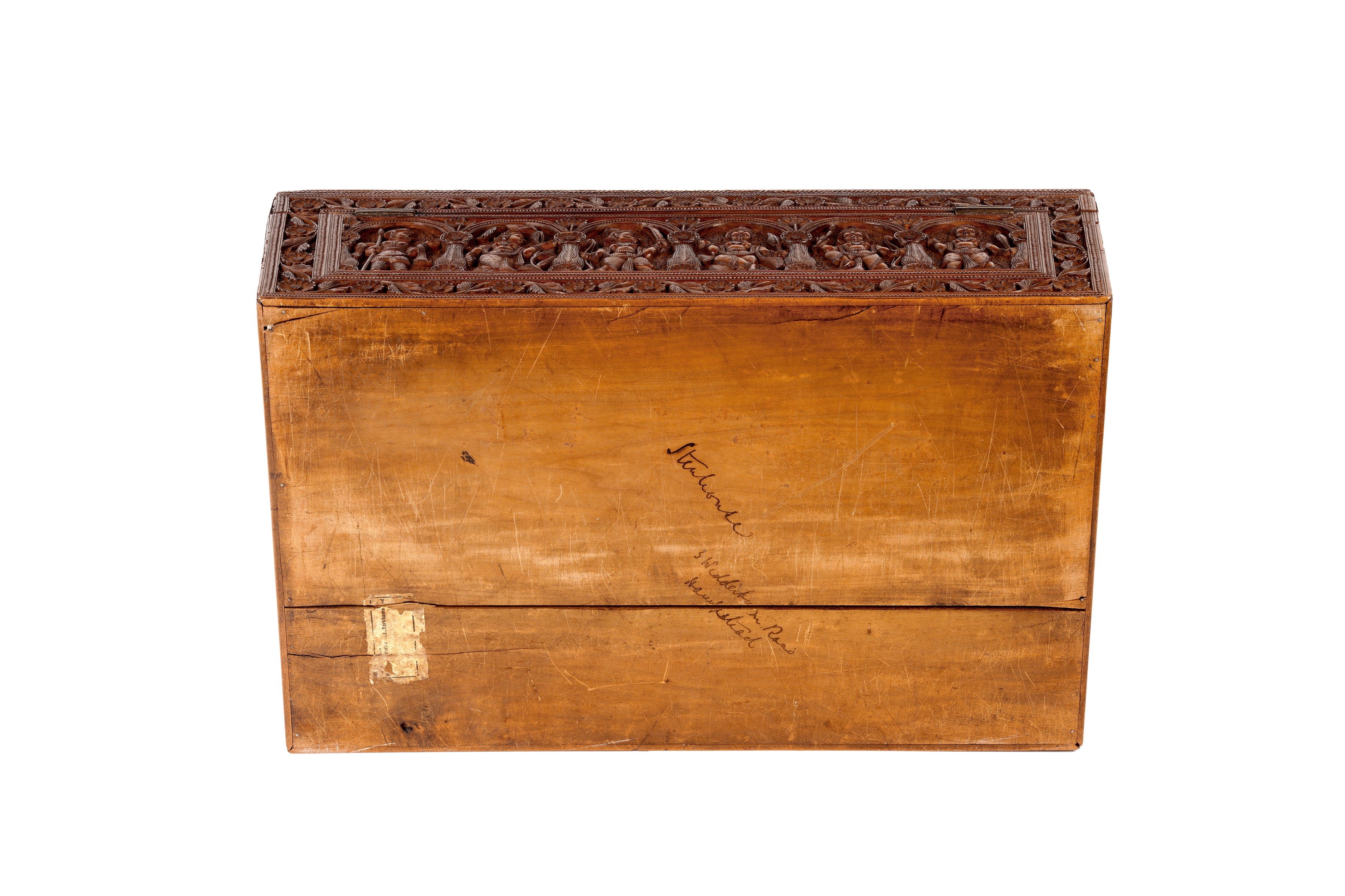 Lot 249 - A FINELY CARVED SANDALWOOD BOX WITH VISHNU'S