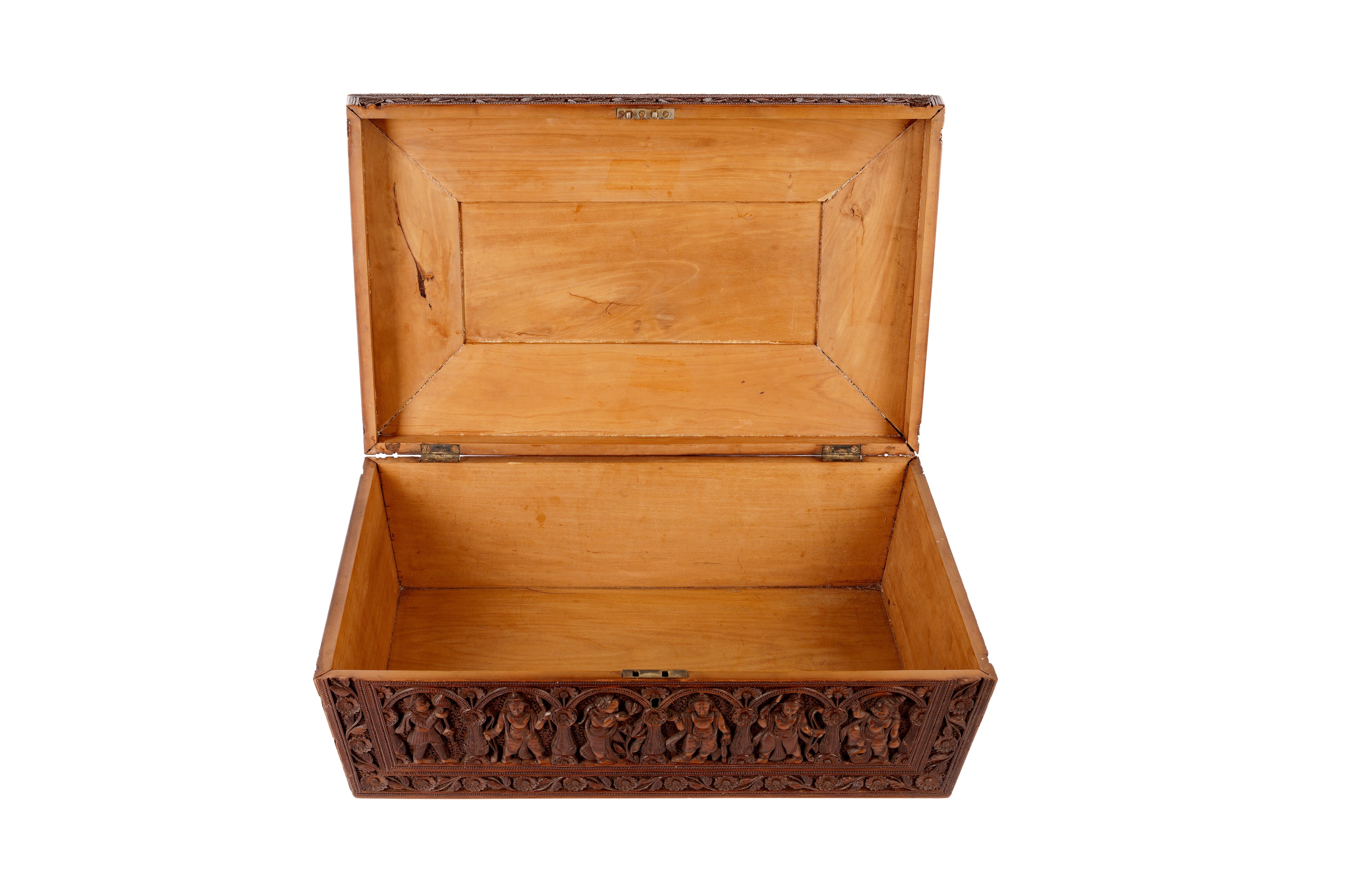 Lot 249 - A FINELY CARVED SANDALWOOD BOX WITH VISHNU'S