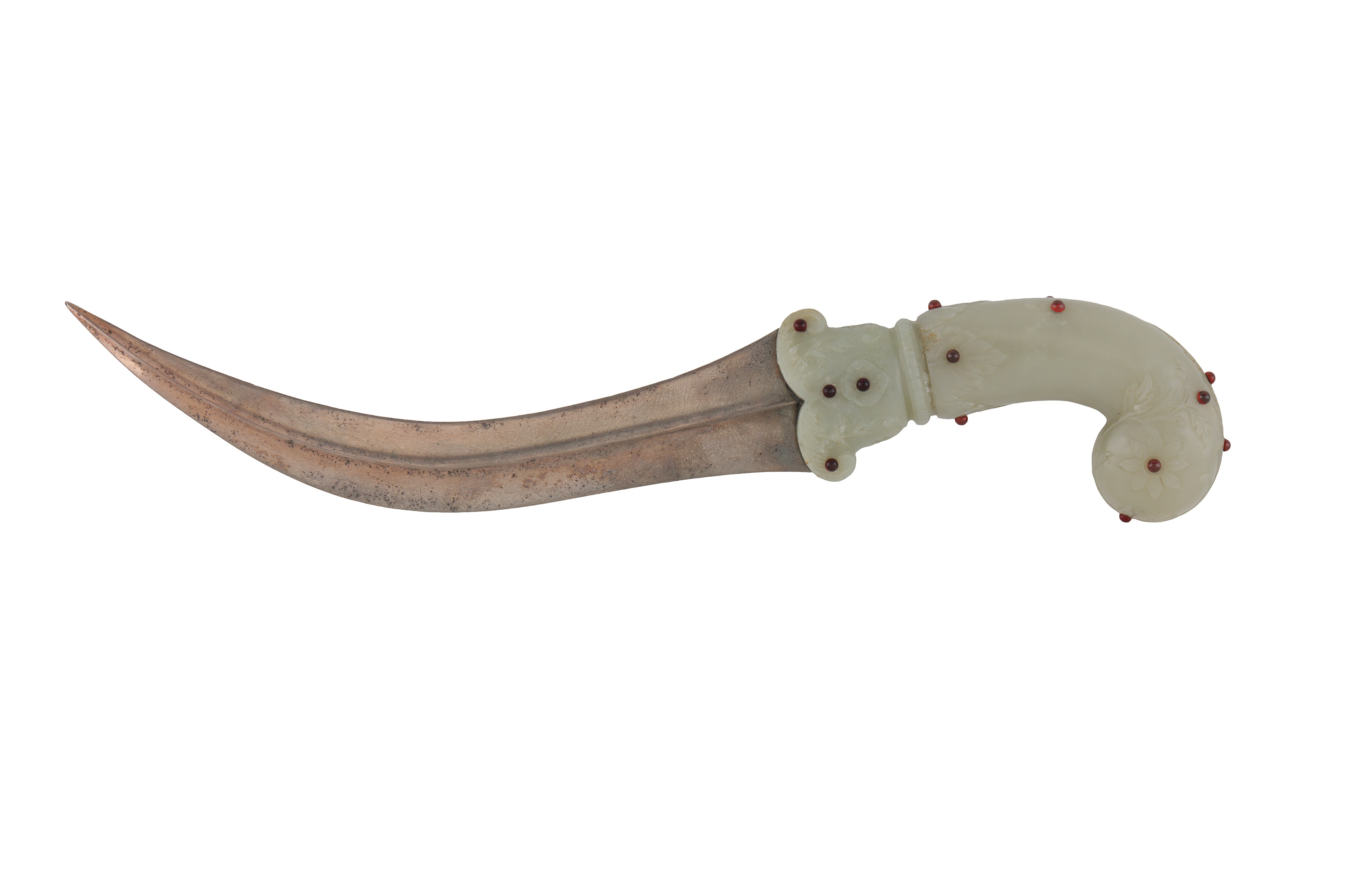 Lot 276 - A MUGHAL JADE-HILTED DAGGER (KHANJAR)