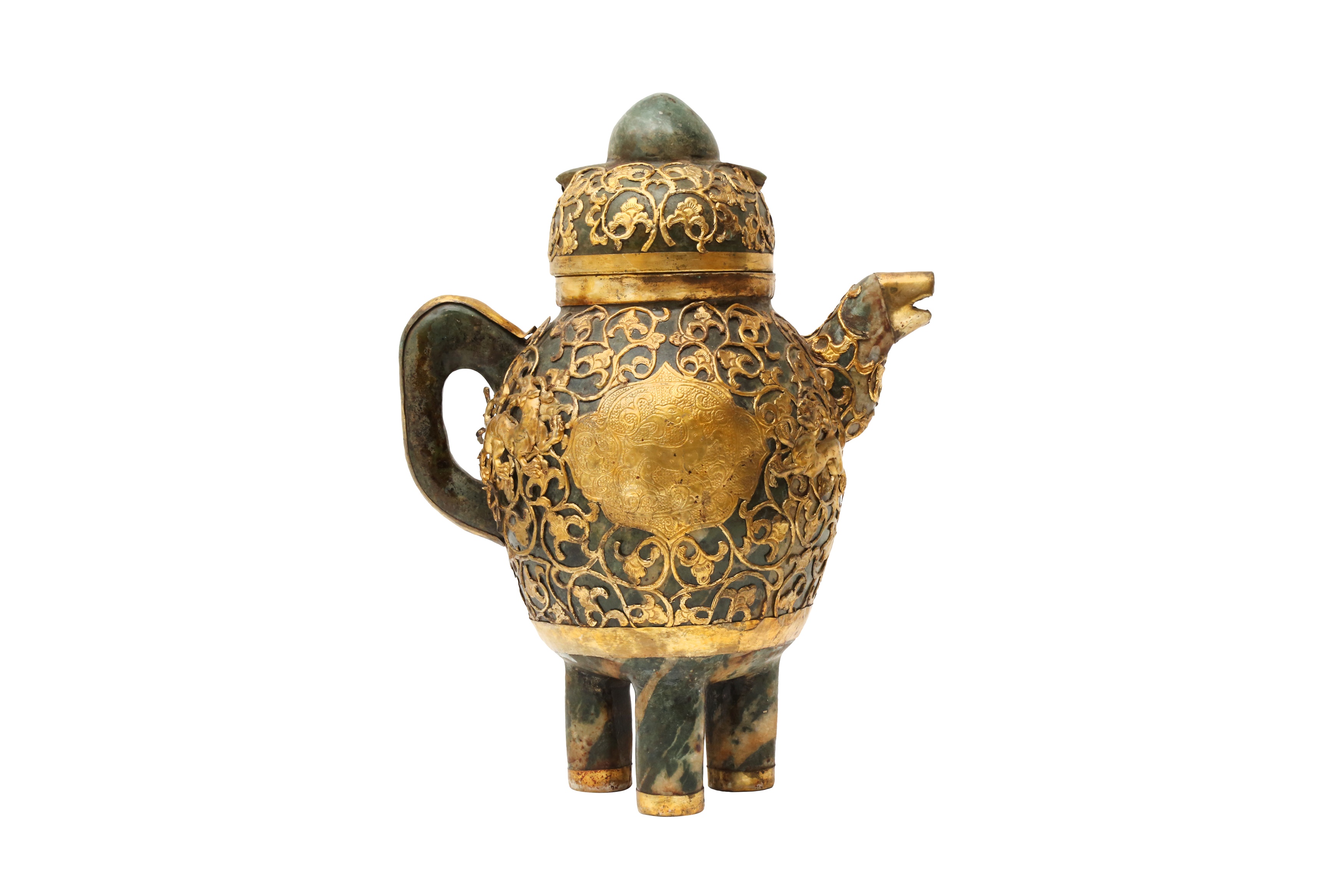 Lot 528 - A CHINESE SERPENTINE EWER WITH OPENWORK