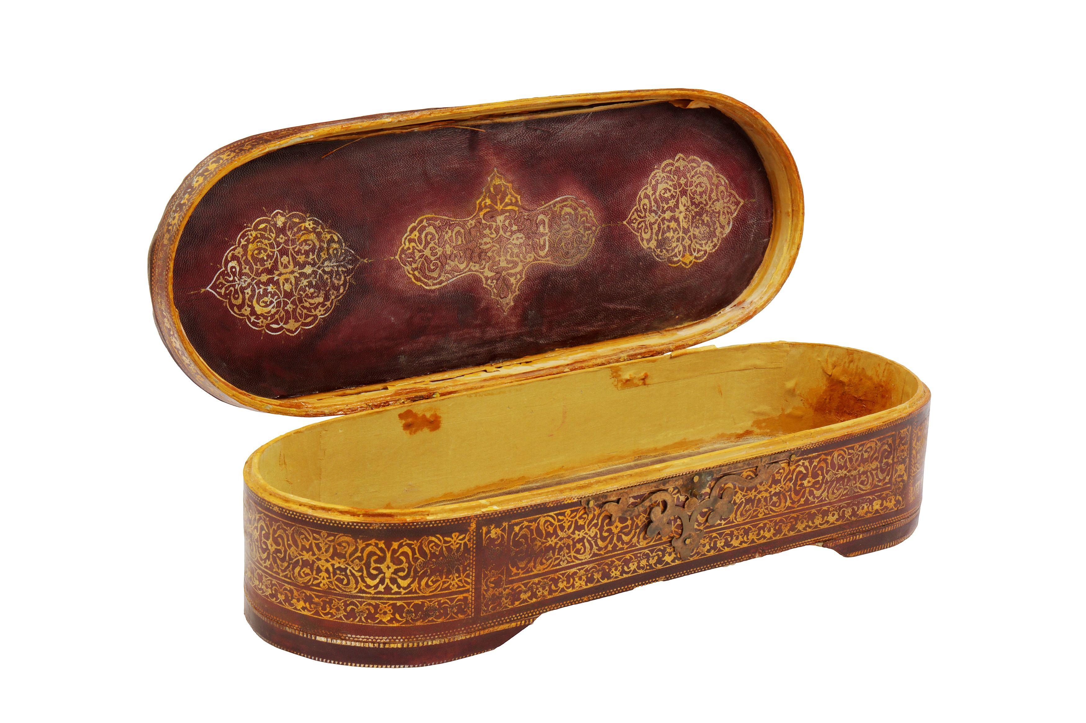 Lot 398 - A LARGE DYED AND GILT LEATHER-LINED