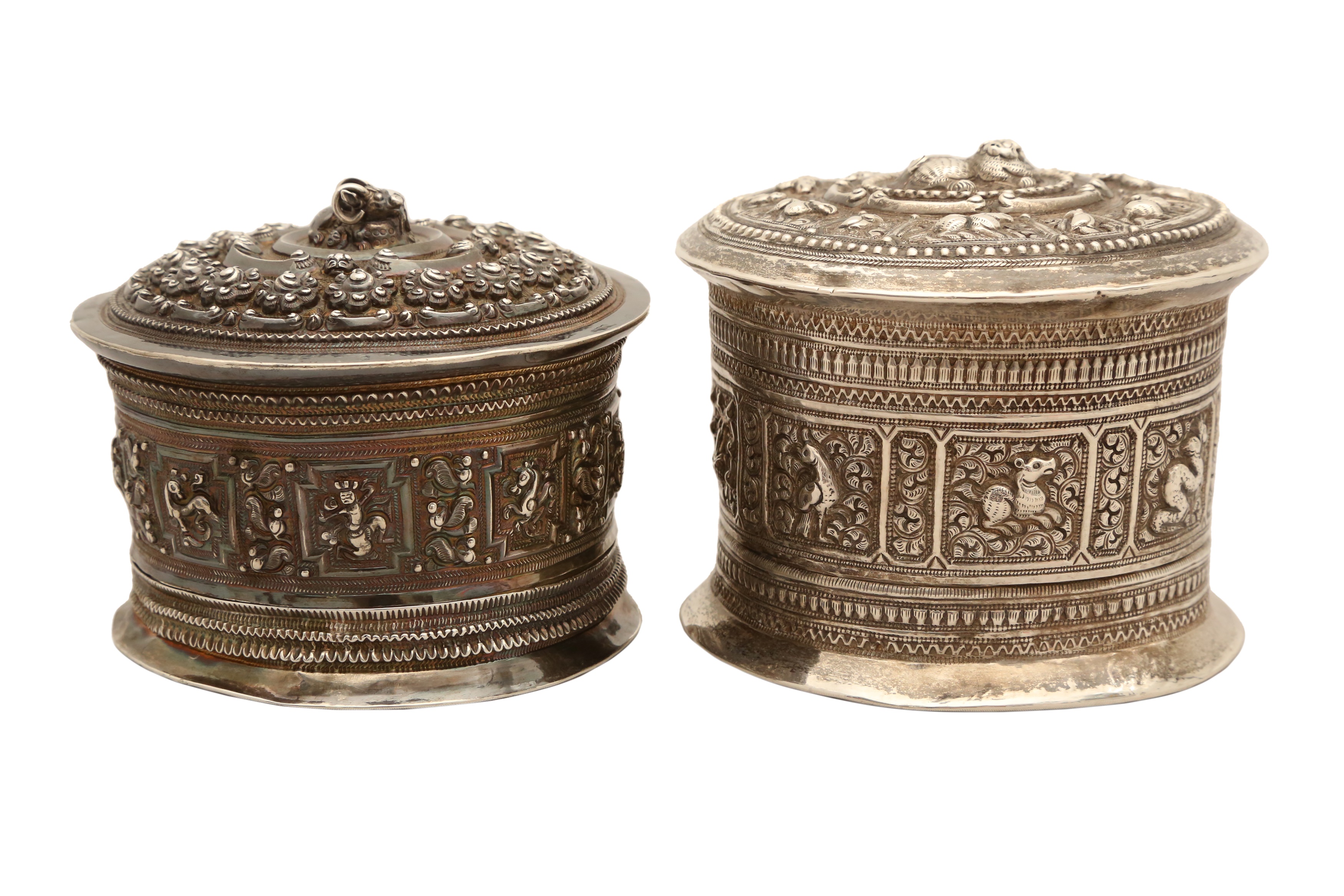 Lot 370 - BURMA - THREE BURMESE SILVER BETEL BOXES